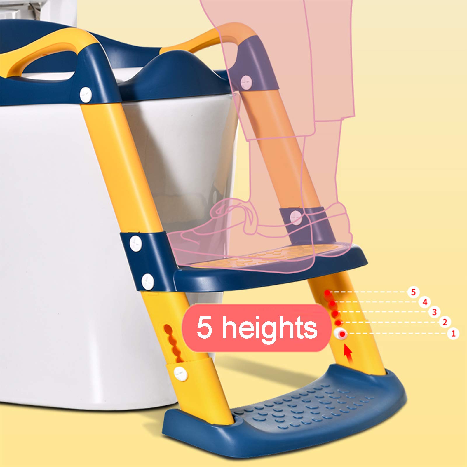 Jinby Potty Training Seat with Ladder,Foldable Toilet Training Ladder with Non-Slip Pads (Blue)