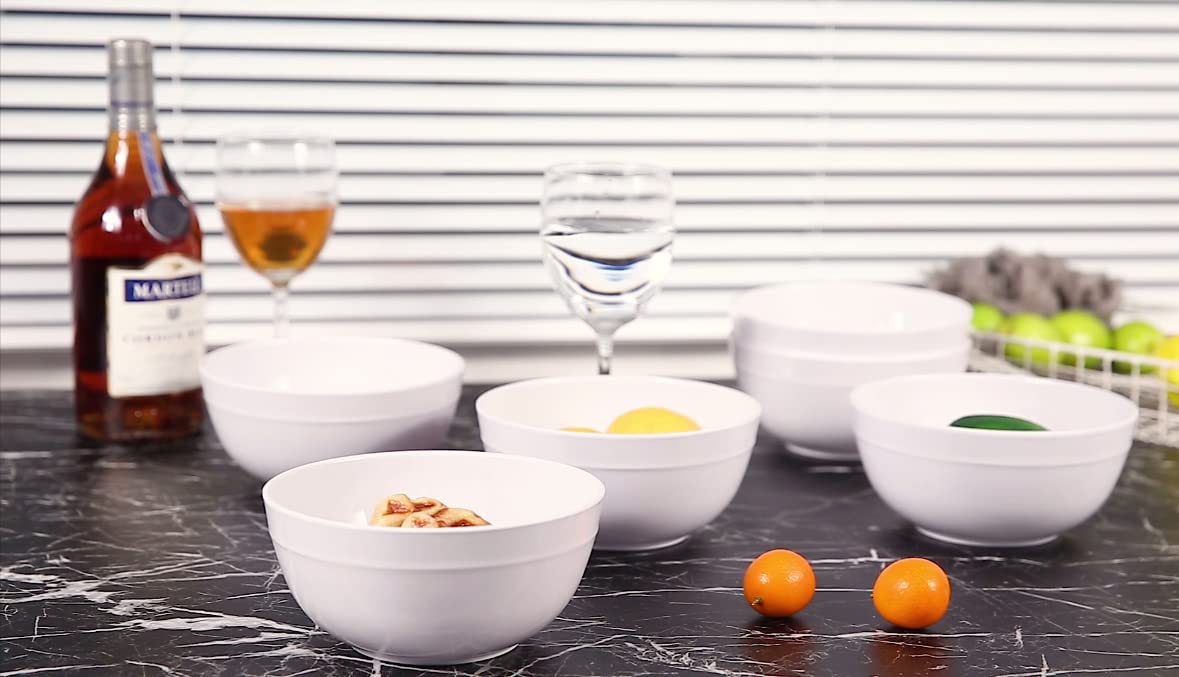Lechoo Melamine Cereal Bowls - 23oz White Dinnerware Soup Bowls, Set of 6,Unbreakable 6PCS Salad Bowls,Dishwasher Safe,White