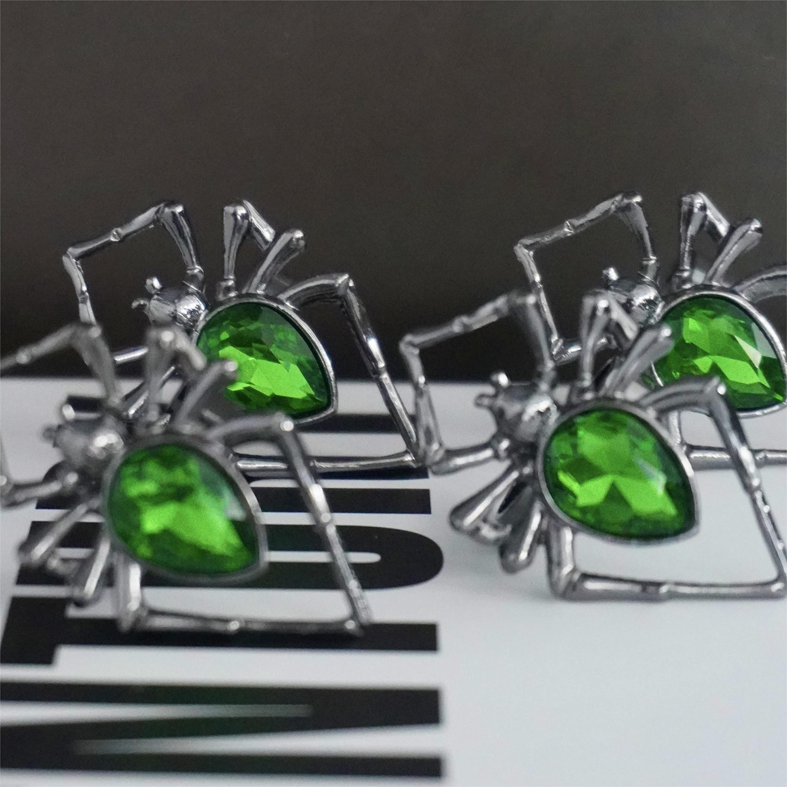 Luchike Spider Ring for Women and Men, Adjustable Gothic Rings, Crystal Punk Jewelry Accessories Open Ring Gift., Green