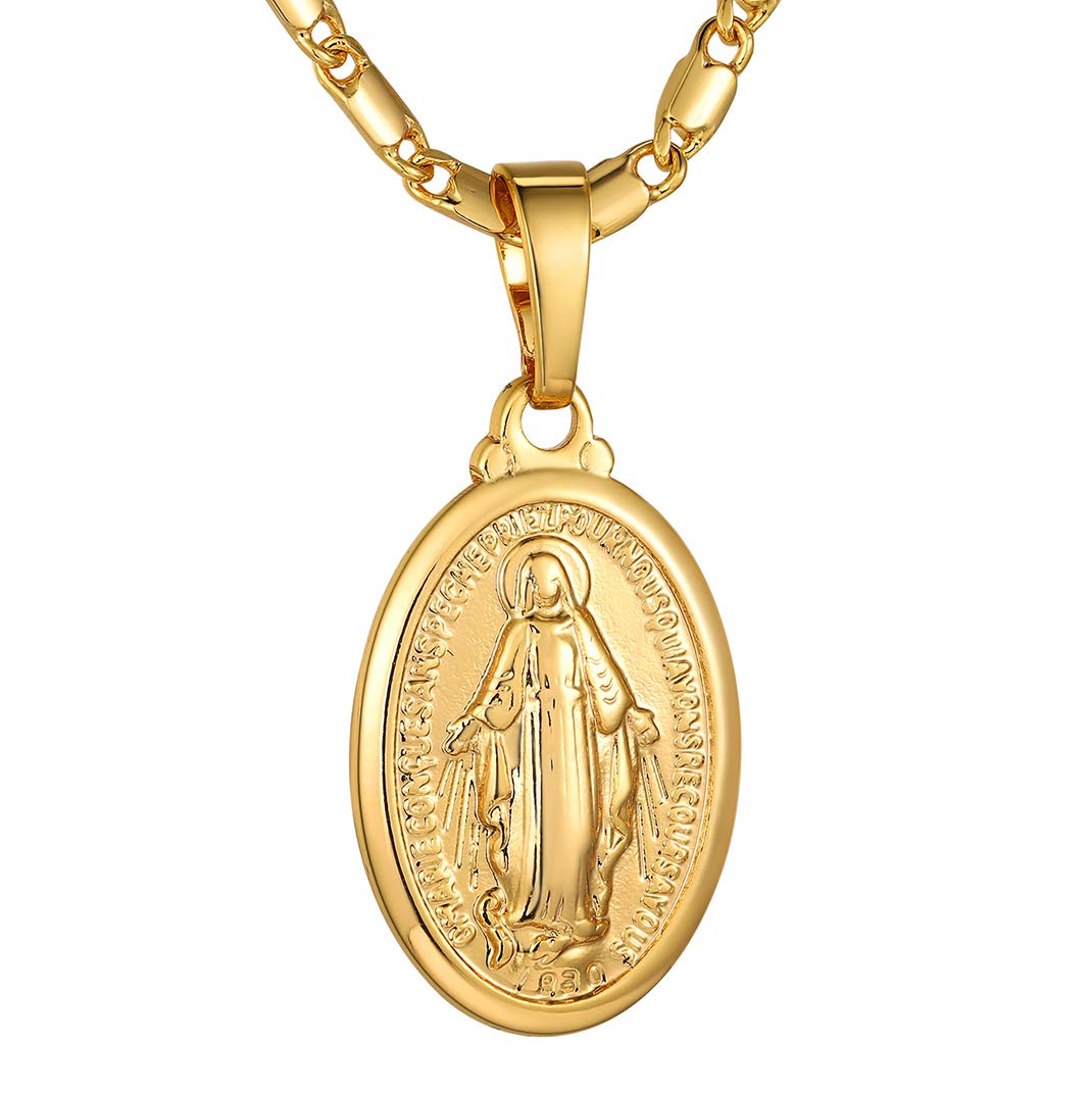 GOLDCHIC JEWELRY Gold Blessed Our Lady Of Guadalupe Pendant Necklace for Women, 18k Gold Plated Mary Medallion Necklace, Medal Necklace For Women Men-With Gift Box
