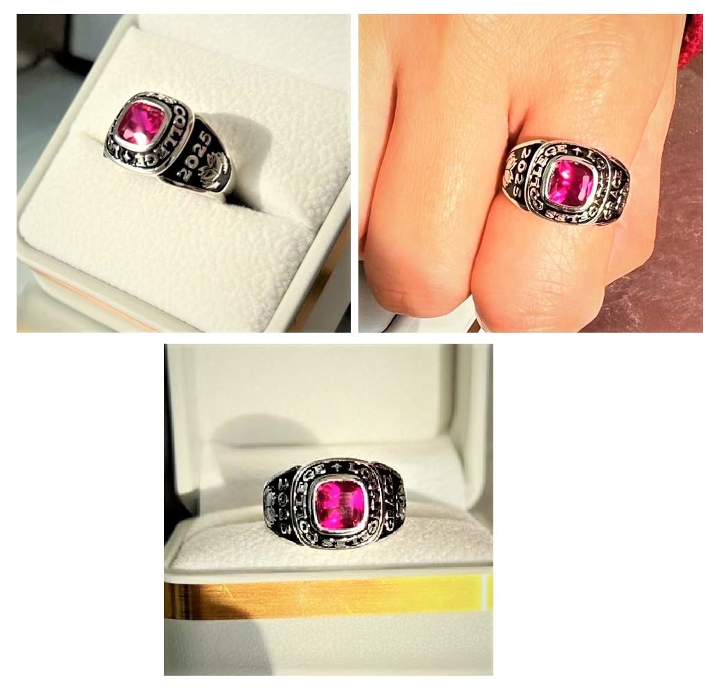 JNJ Customized class ring for ladies, sterling silver class ring for women high school or college-Square