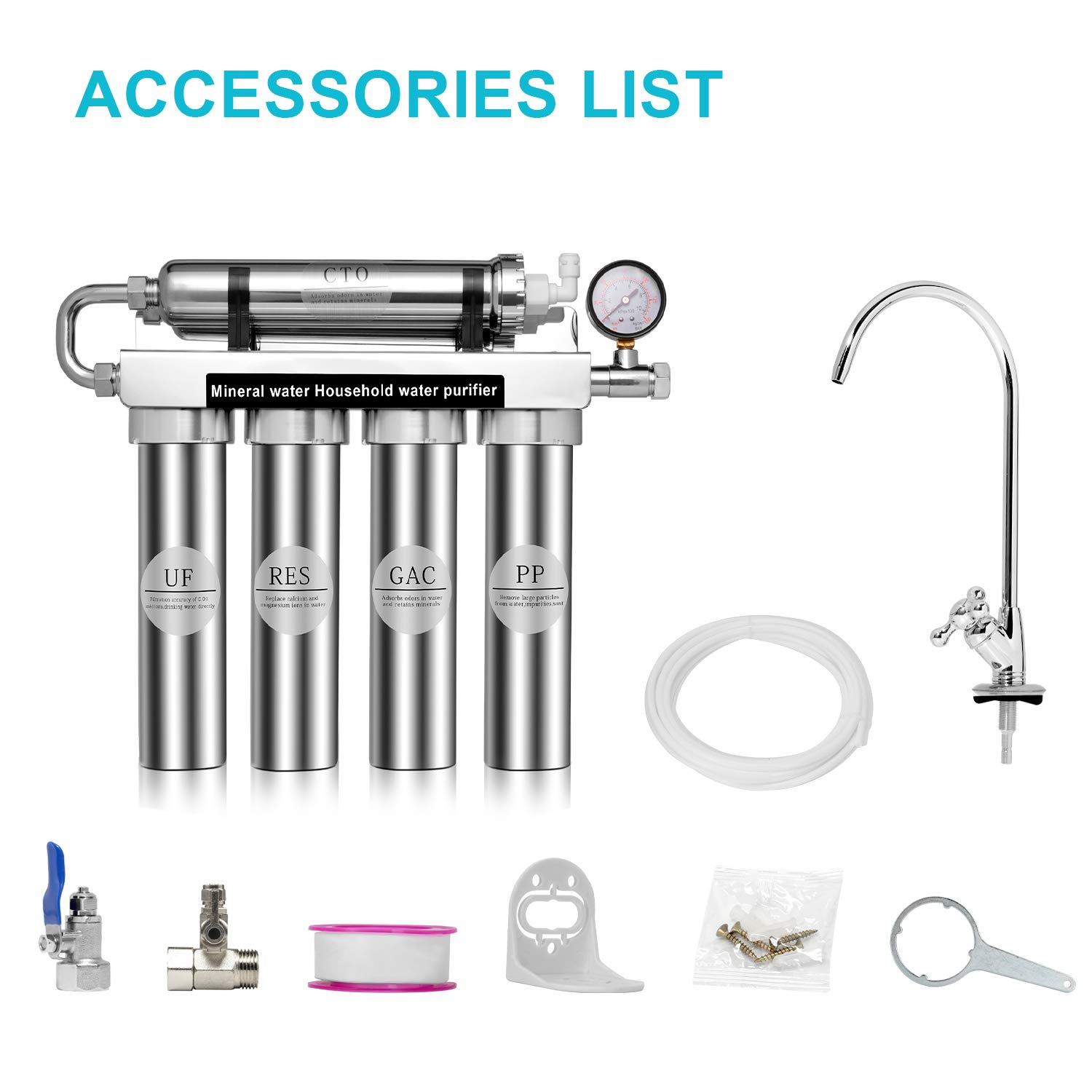 HARUE Under Sink Water Filter,Tap Water Filter,Water Purification System,Food Grade Stainless Steel,Home Water Filter Systems,Under Sink Water Filters For The Kitchen,Filtered Water Dispenser