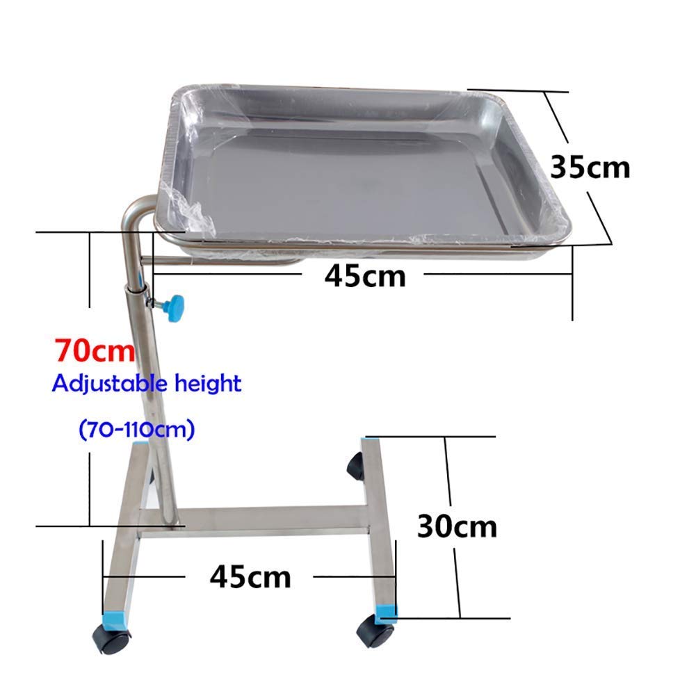 Medical Equipment Rolling Cart for Operating Room, Adjustable Height, Stainless Steel Surgical Tray Trolley with Universal Wheel, PIBM