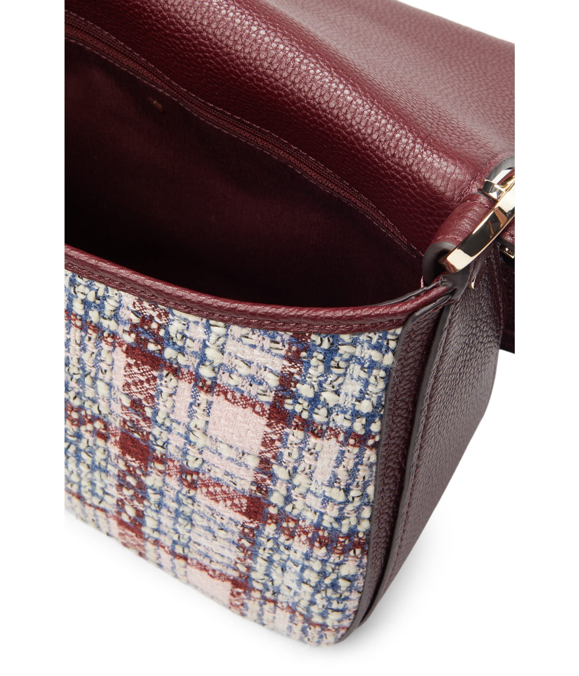Kate Spade New York Hudson Tweed Fabric Medium Convertible Flap Shoulder Bag Dark Merlot Multi One Size