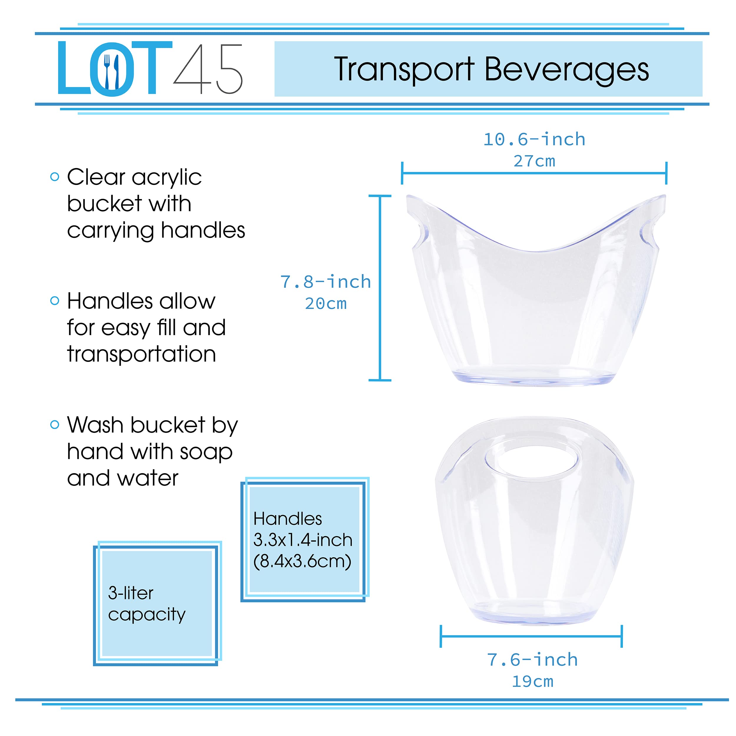 Lot45 Acrylic Beverage Bucket 2pc Set - 3.5 Liter Clear Party Beverage Tub Set - Indoor or Outdoor Bottle Drink Chiller