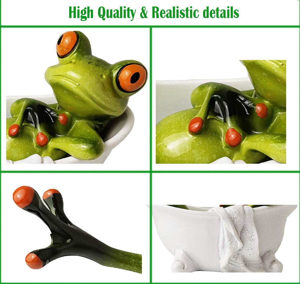 HAPTIME Frog Figurine Decor, A Frog Lying in The Bathtub, Frog Sculpture Statue, Creative Craft Resin, Great for Desk Bathroom Home Decoration (5.3 inch)