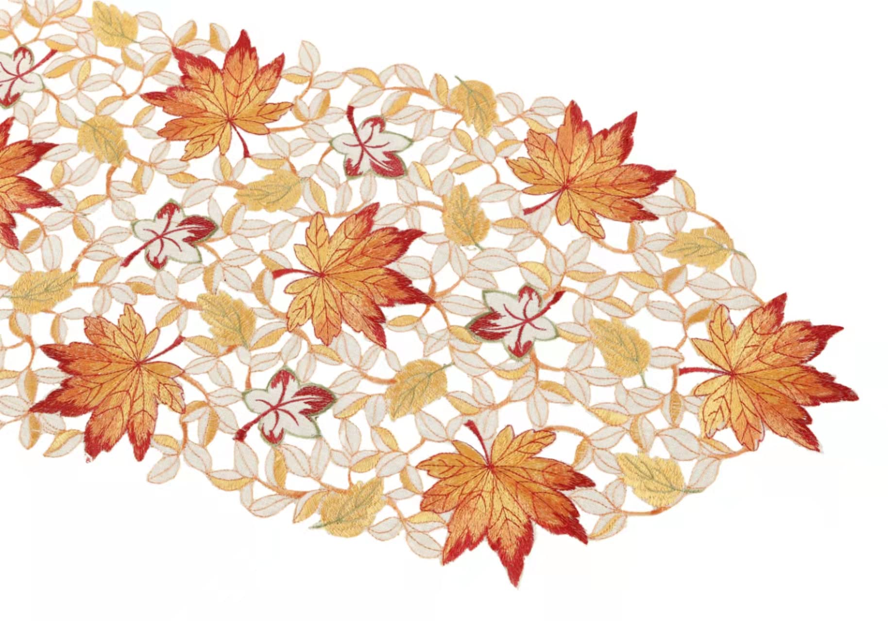 GRANDDECO Thanksgiving Harvest Table Runner Embroidered Cutwork Maple Leaves Dresser Scarf Table Cover Autumn Or Fall Decorations (Table Runner 13"x34")
