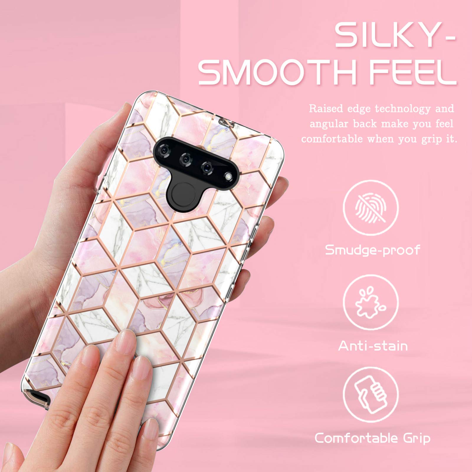 Hasaky Case for LG Stylo 6 Case,Dual Layer Hybrid Bumper Cute Clear Rose Gold Marble Design Soft TPU & Hard Back Heavy Duty Anti-Scratch Shockproof Protective Phone Case - Pink/Rose Gold.