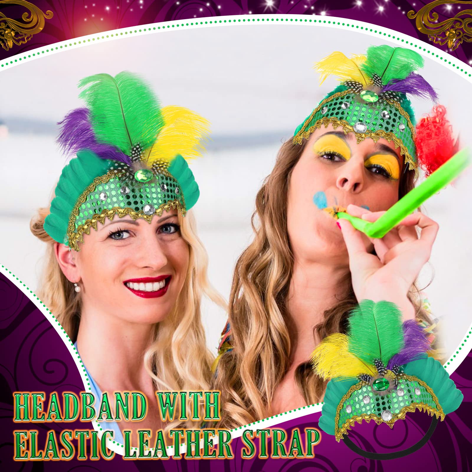 Jutom 2 Pcs Mardi Gras Feather Headband Headpiece Carnival Showgirl Masquerade Feather Headdress for Women (Multicolor)