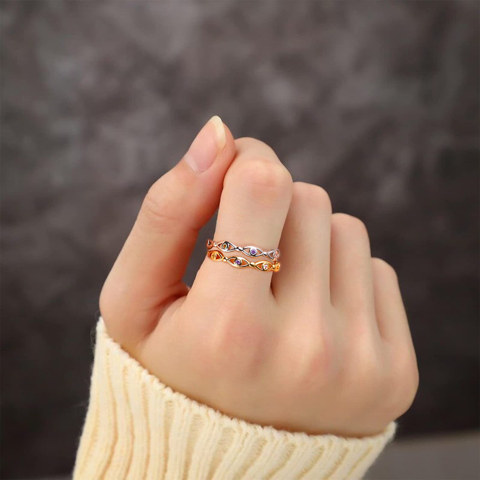 JIANGYUE Evil Eye Infinity Ring for Women Colorful Cubic Zirconia Eyes Stackable Engagement Rings Wedding Jewelry Gift Size 9