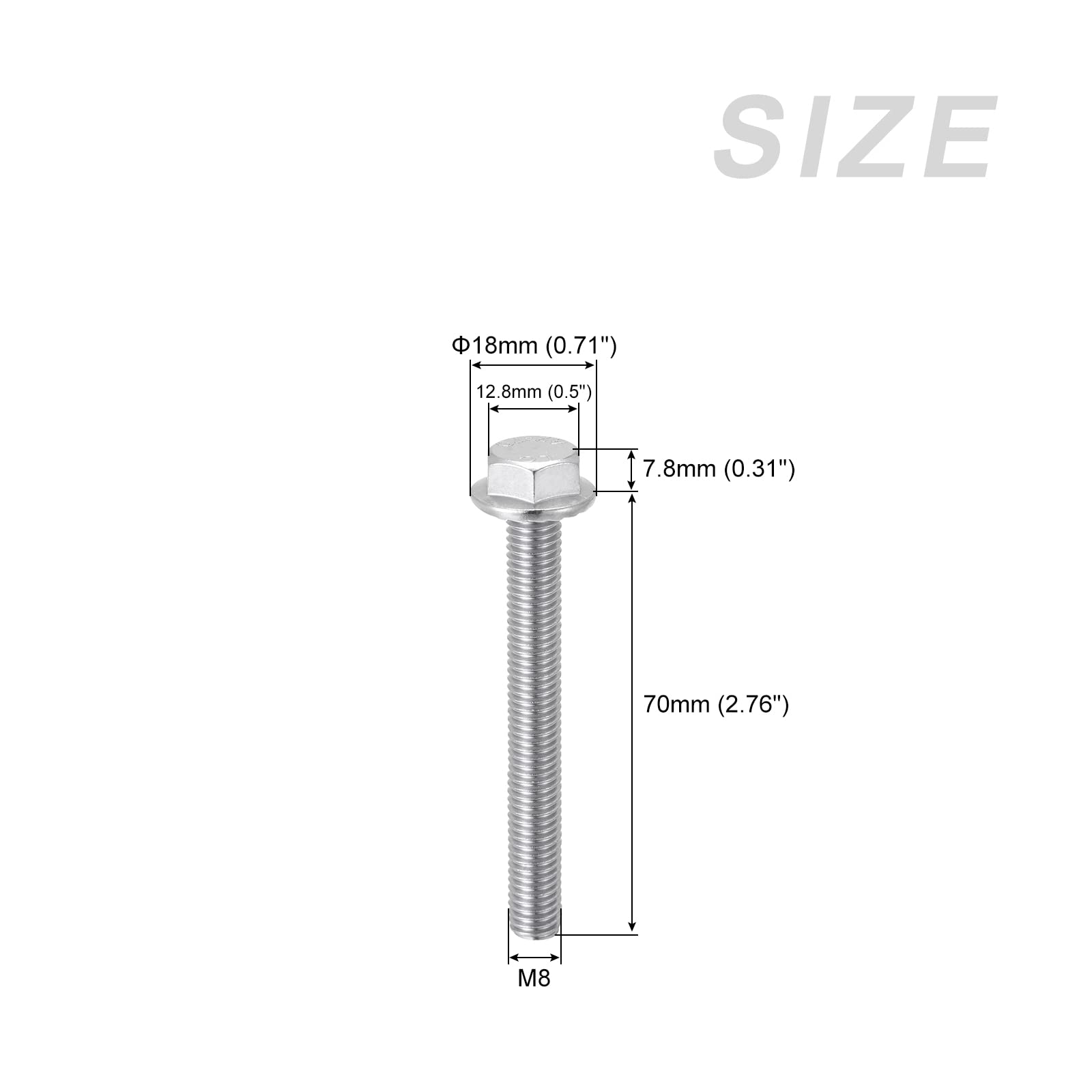 METALLIXITY Flange Hex Head Bolts (M8x70mm) 10pcs, Hexagon Bolt Fully Thread Screw - for House Construction Hardware Fasteners