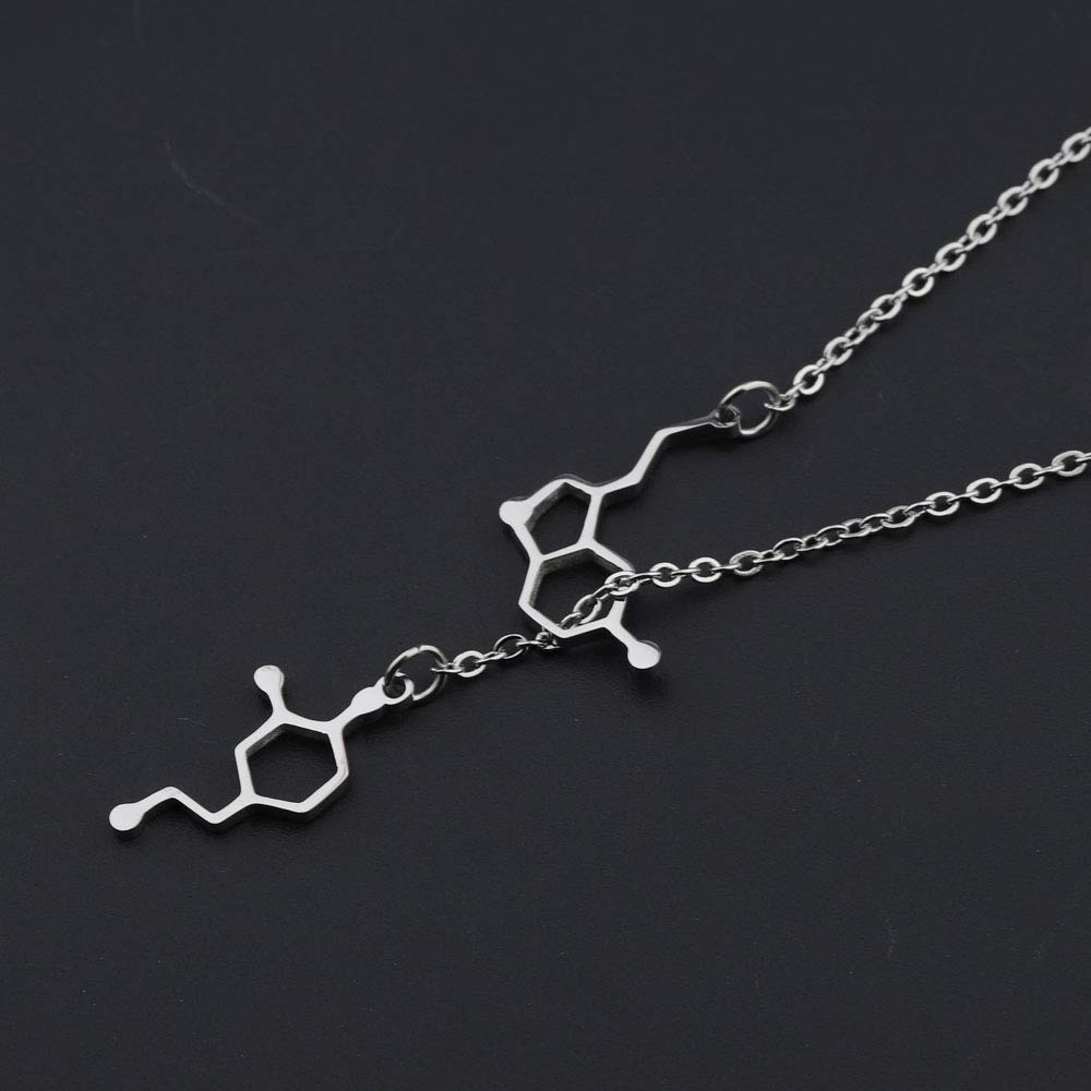 Happiness Serotonin Molecule Dopamine Molecule Lariat Y Necklace Molecular Structure Pendant Necklace Science Geek Jewelry Chemistry Lovers Gift (Serotonin Dopamine Y N)