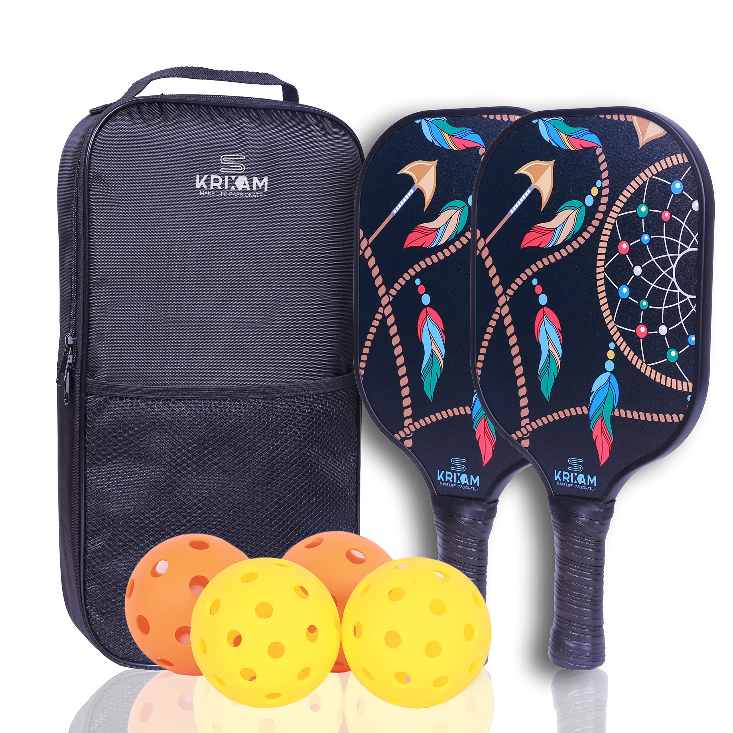 Krixam Pickleball Paddles with Graphite Carbon Fiber and Polypropylene Core, Lightweight Pickleball Rackets with Comfortable Grip (2Pcs)
