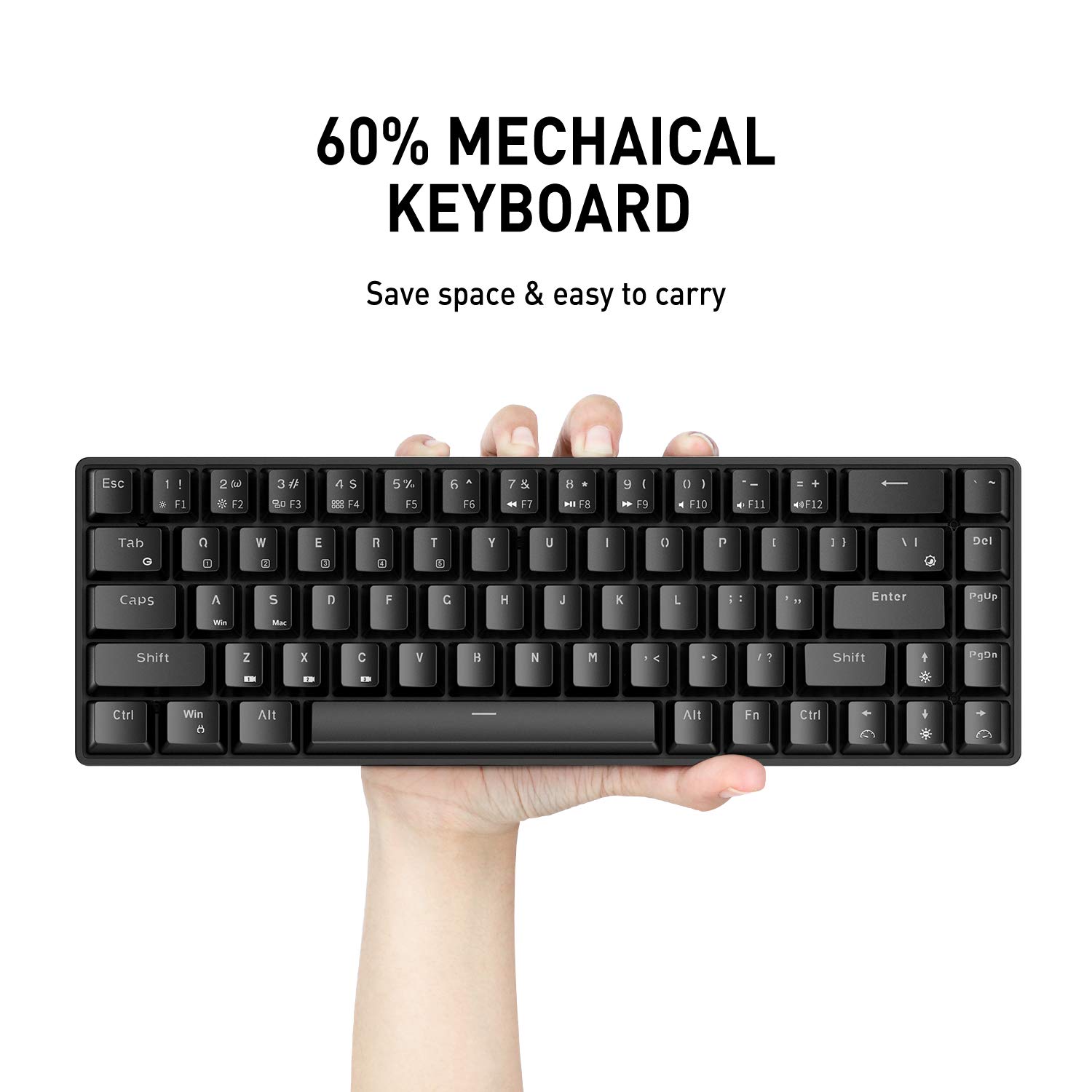Havit 60% Wireless Mechanical Keyboard and Wired Mouse, Bluetooth 5.1 & Type C Wired 68 Keys Gaming Keyboard Brown Switch,Programmable Gaming Mouse for Multi-Device PC Laptop Gamer (Black)