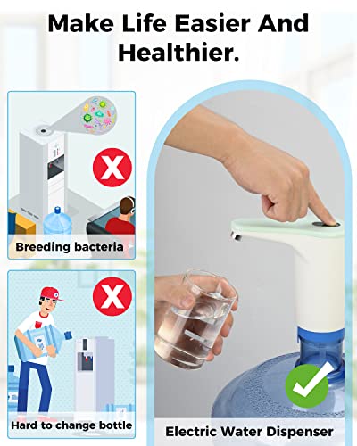 Water Dispenser for 5 Gallon Bottle, Portable Electric Water Pump for 2-5 Gal Drinking Water Jug, with Rechargeable 1200mAh Battery for Camping, Kitchen, Home, Office, RV Travel