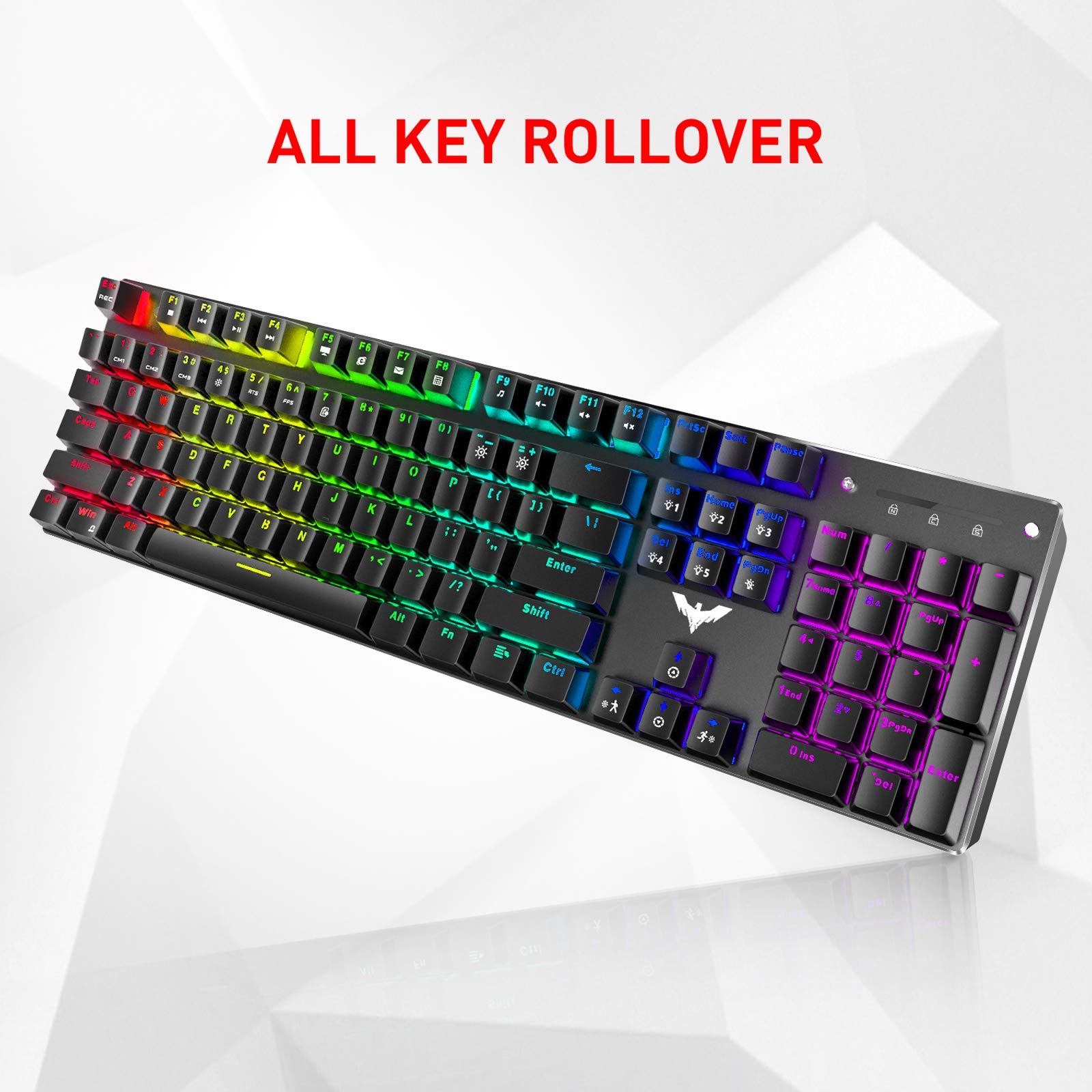 havit Mechanical Keyboard and Mouse, Wired Gaming Keyboard Blue Switch 104 Keys Rainbow Backlit Keyboard and 7 Button Wired Mouse 4800 DPI for PC Computer Gamer (Black)