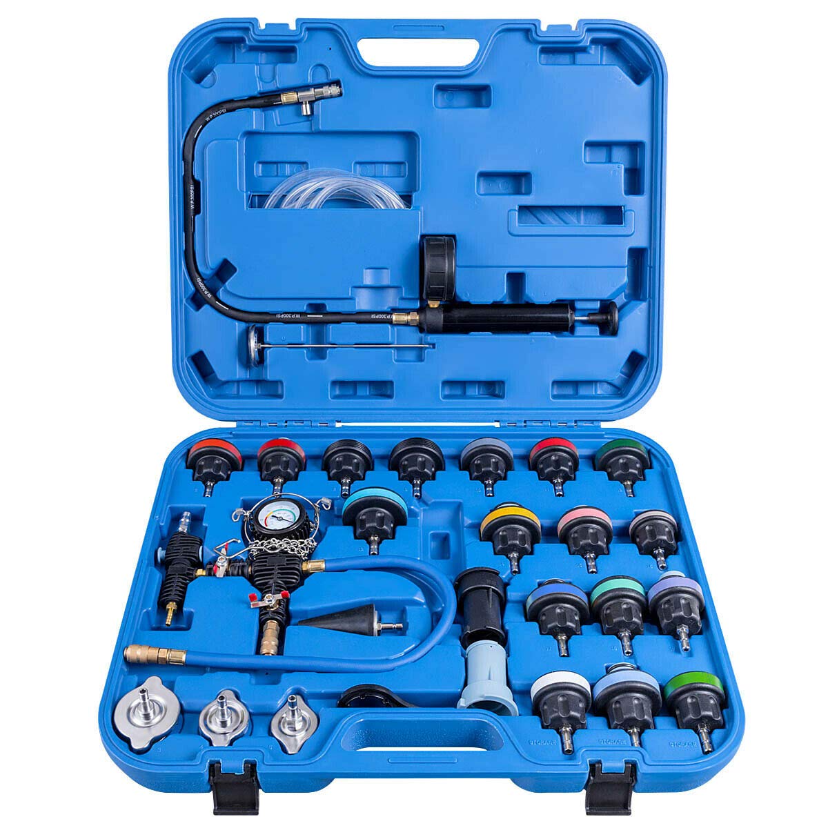Goplus 28-Piece Universal Radiator Pressure Tester, Vacuum Type Cooling System Tool Kit w/Carrying Case (Blue Case)