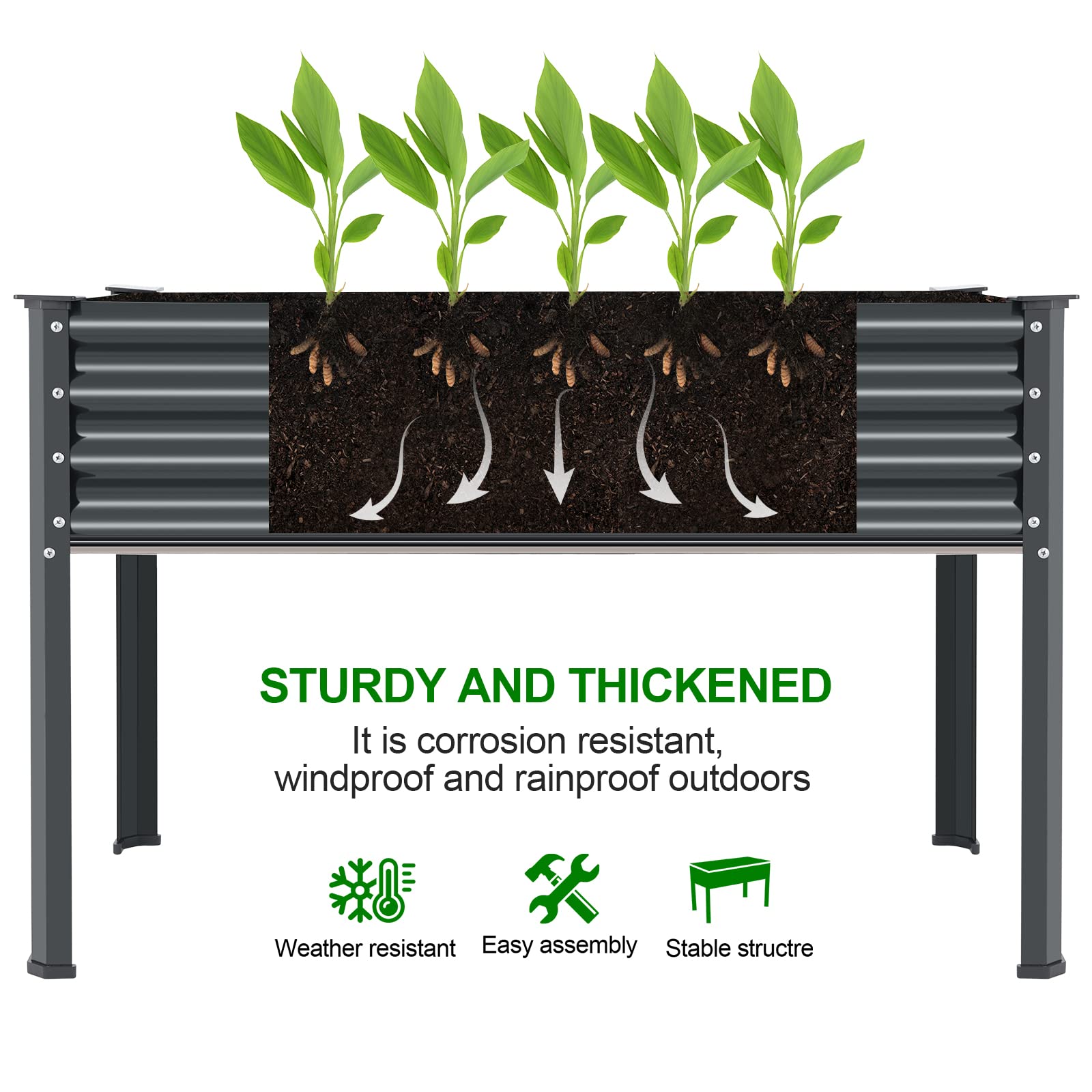 Land Guard Galvanized Raised Garden Bed with Legs, 48×24×32in Large Metal Elevated Raised Planter Box with Drainage Holes for Backyard, Patio, Balcony, 400lb Capacity(Grey)……
