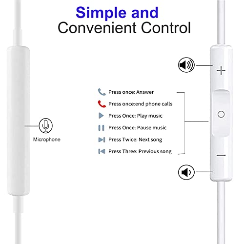 Wired Headphones 2Pack Earbuds with Microphone,in-Ear Headphones HiFi Stereo,Built-in Volume Control,Earphones Wired Compatible with iPhone, iPad, MP3, Samsung,Most 3.5mm Jack White