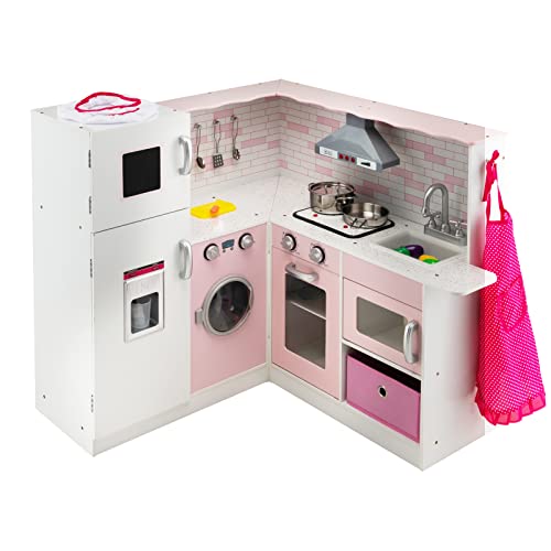 HONEY JOY Pink Corner Kids Kitchen Playset