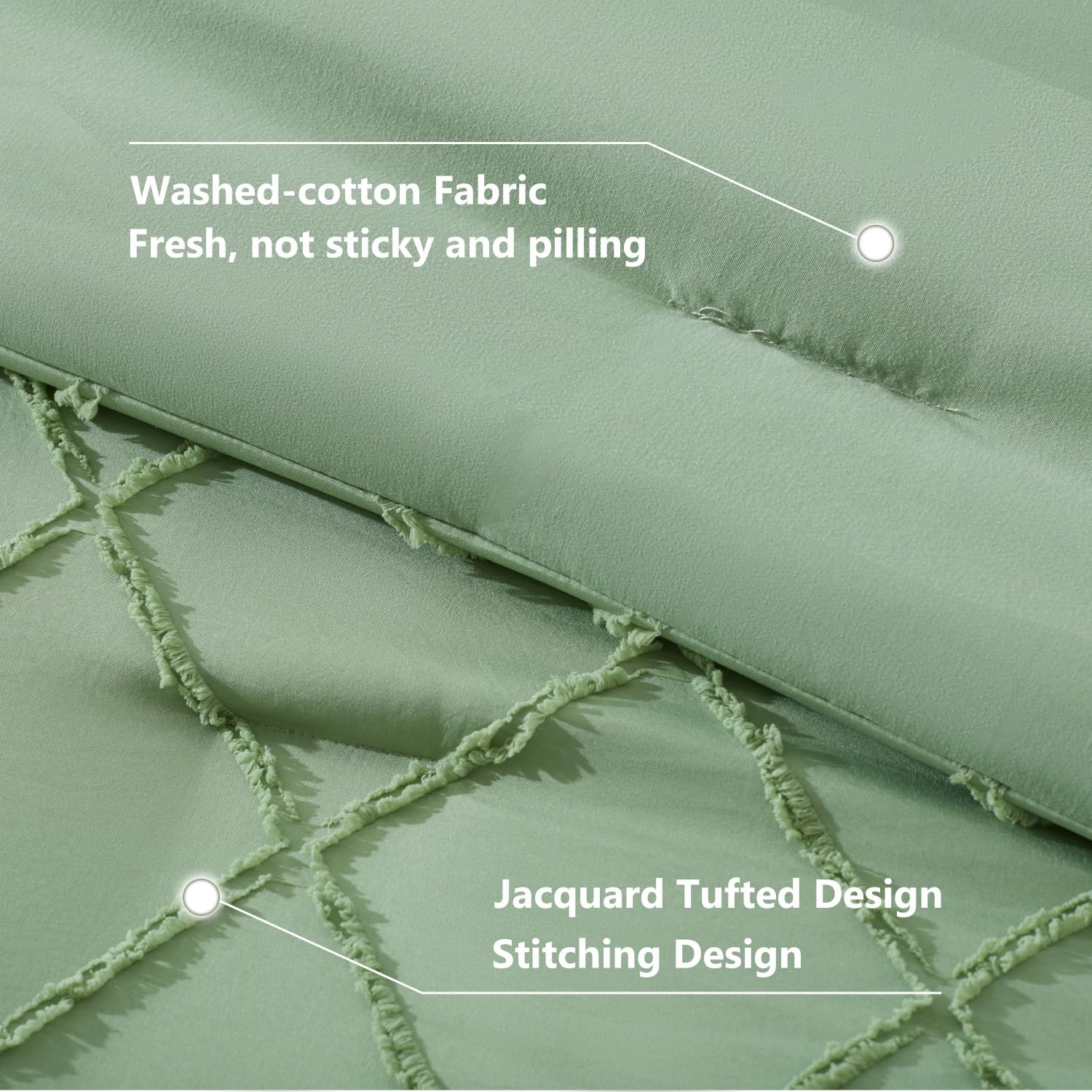 Gotroolhome Sage Green Queen Comforter Set - 7 Pieces ，Boho Tufted Shabby Chic Bedding Comforter Set, Bed in a Bag for All Seasons, with Comforter, Sheets, Pillowcases & Shams