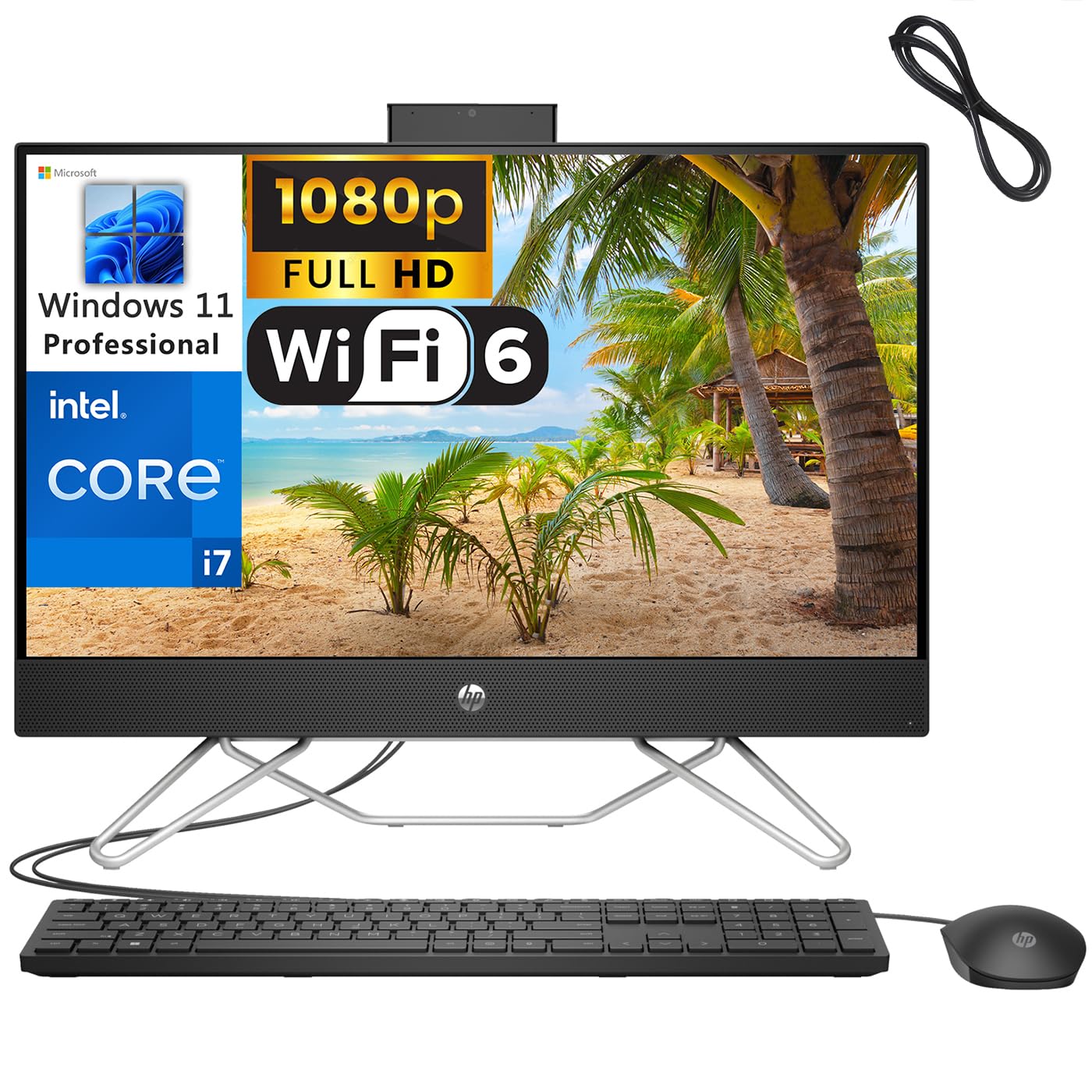 HP 24 23.8" FHD Business All-in-One Desktop Computer, 12th Gen Intel 10-Core i7-1255U, 32GB DDR4 RAM, 2TB PCIe SSD, WiFi 6, Bluetooth 5.2, Keyboard & Mouse, Windows 11 Pro