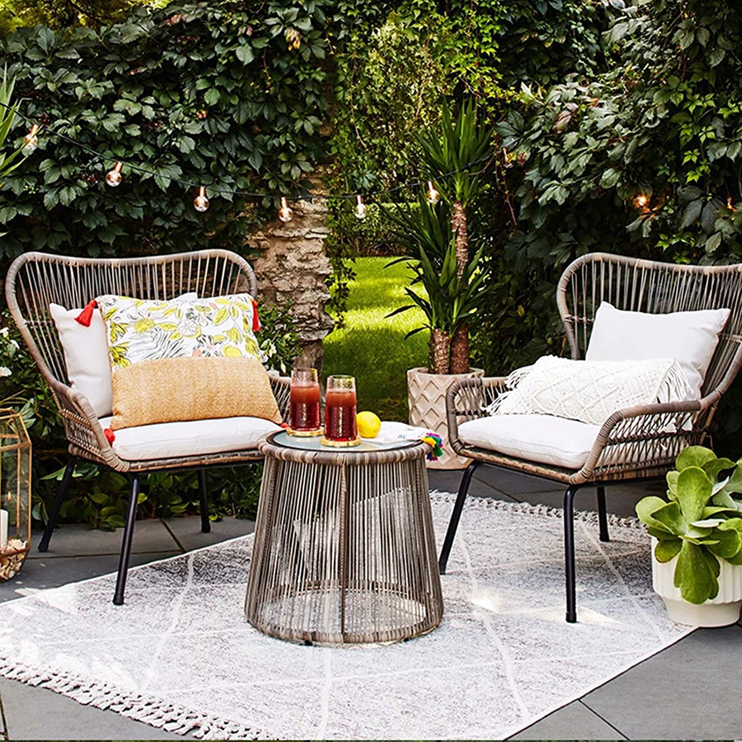 HAVMAK Outdoor Meeting Conversation Coffee Table Set, Outdoor Leisure Table and Chair Combination Courtyard Terrace Three-Piece Wicker Coffee Table Garden Rattan Sets