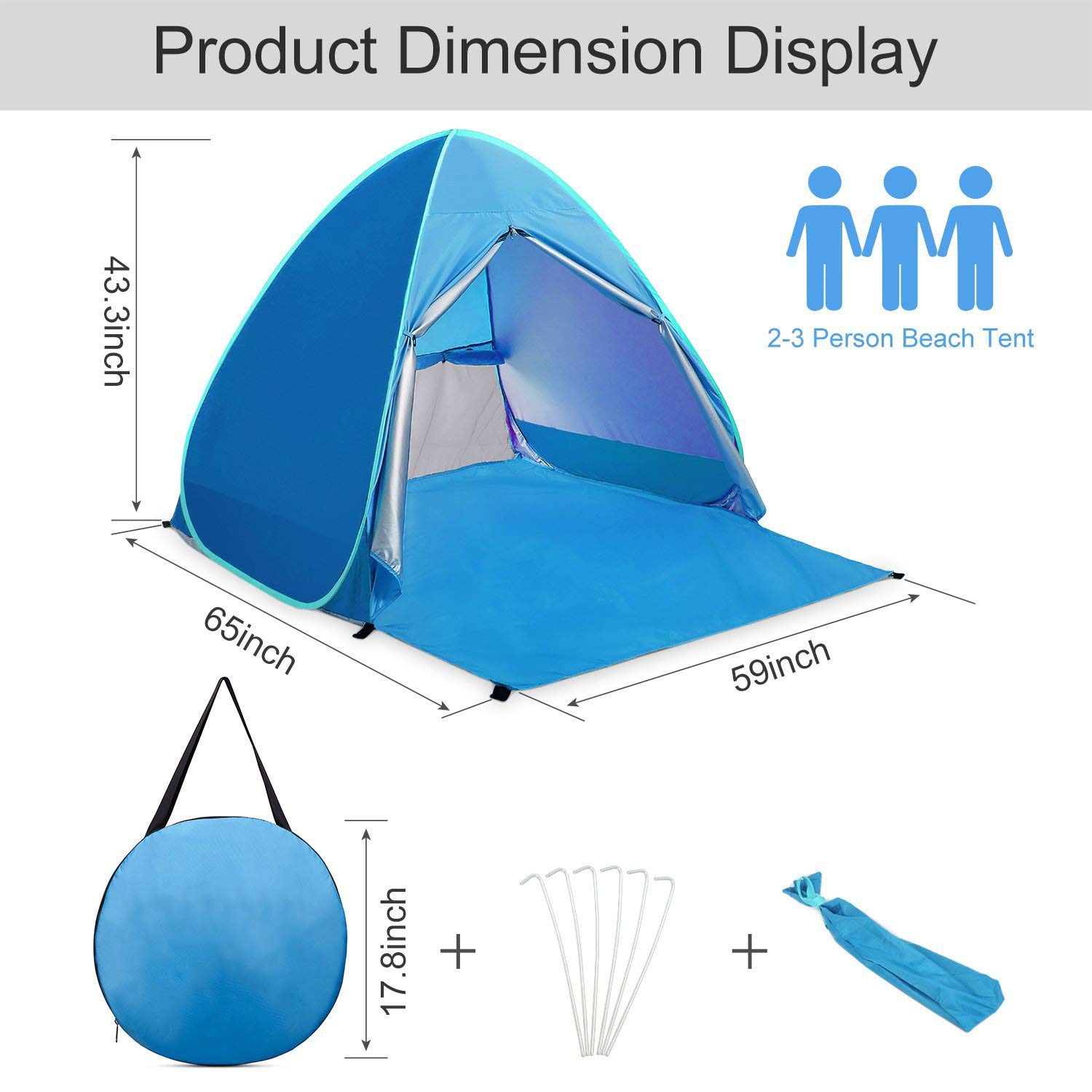 Havon Beach Tent Large Pop up Tent Camping Sun Shelter Anti UV Instant Beach Shade for 2-3 Person Blue