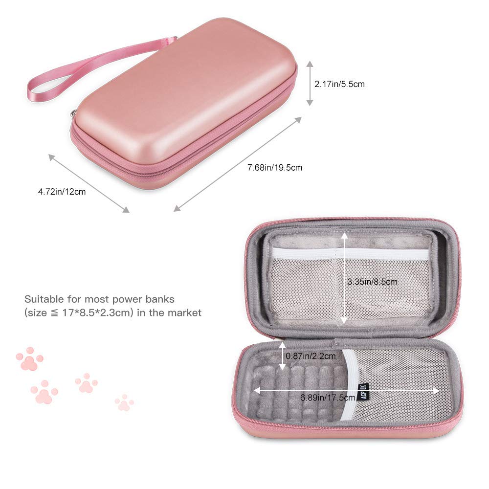 Hard Carrying Case for Power Bank, Fits for Anker PowerCore, POWERADD Pilot, Yoobao Power Bank, AGPTEK Shockproof Pouch for External Battery, Rose Gold