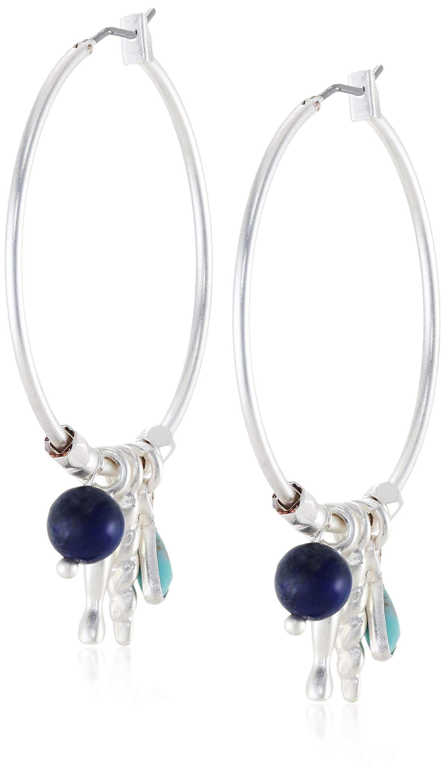 Lucky Brand Silver Tone Sea Life Charm Hoop Earrings,Silver,One Size
