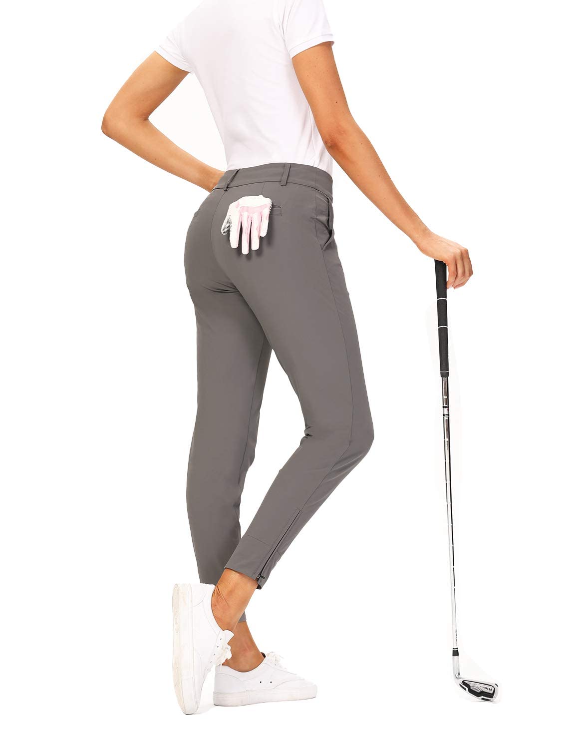 Hiverlay Womens pro Golf Pants Quick Dry Slim Lightweight Work Pants with Straight Ankle Also for Hiking or Casual Ladies,Gray-l