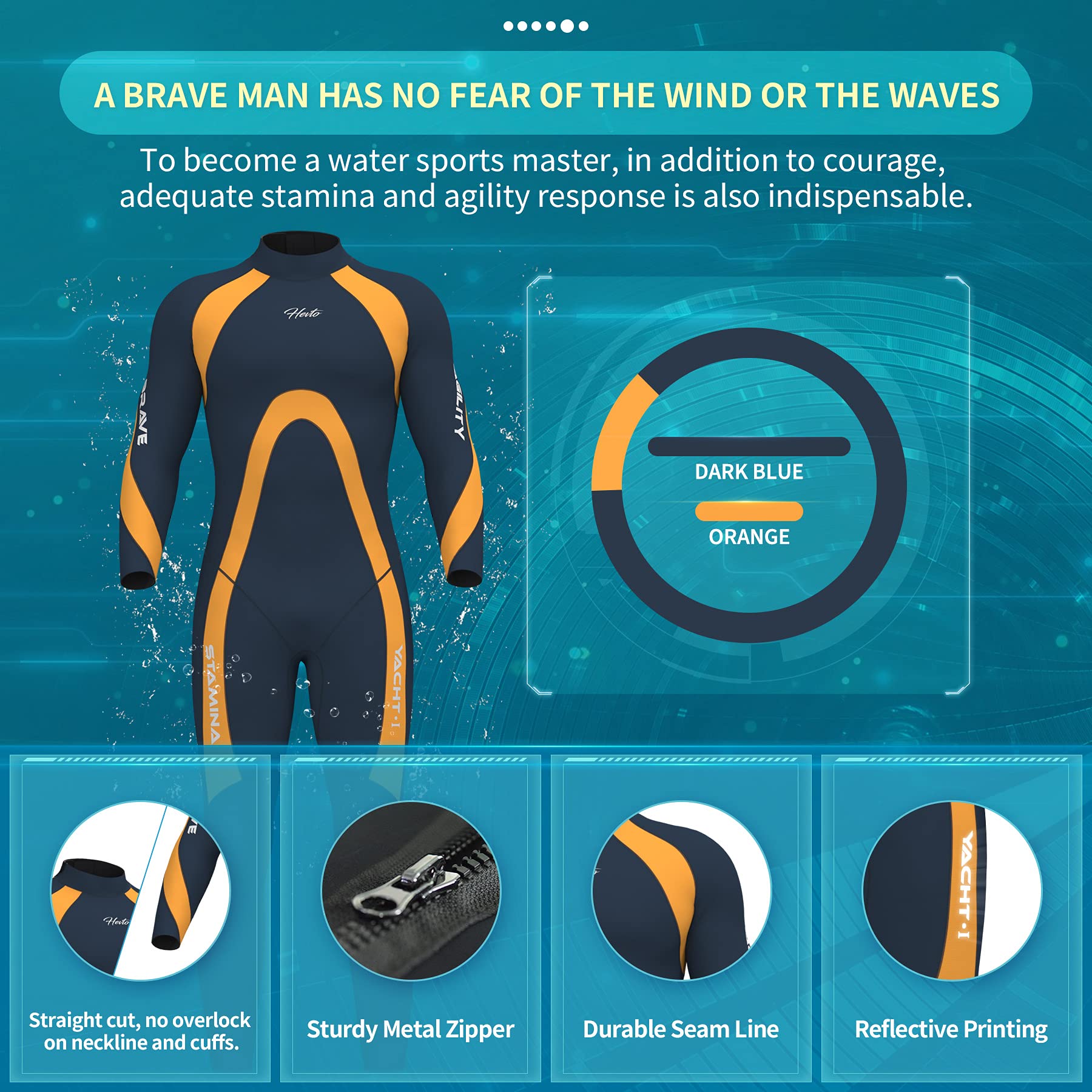 Hevto Wetsuits Men 3/2mm Neoprene Surfing Swimming Full Scuba Diving Suits Keep Warm for Water Sports (M15-Orange, XL)