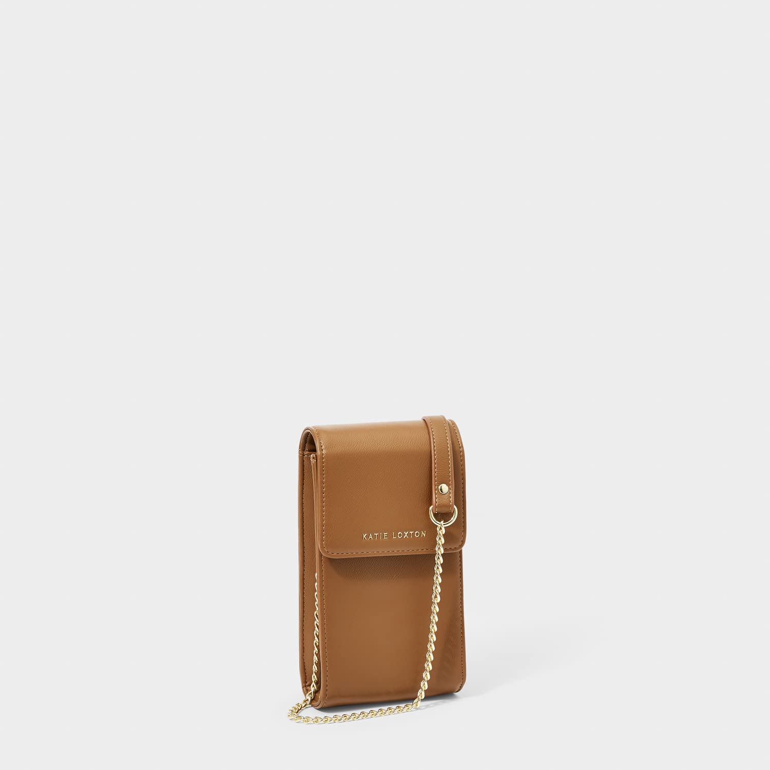 KATIE LOXTON Amy Small Womens Vegan Leather Chain Strap Mini Crossbody Clutch Handbag Purse Tan