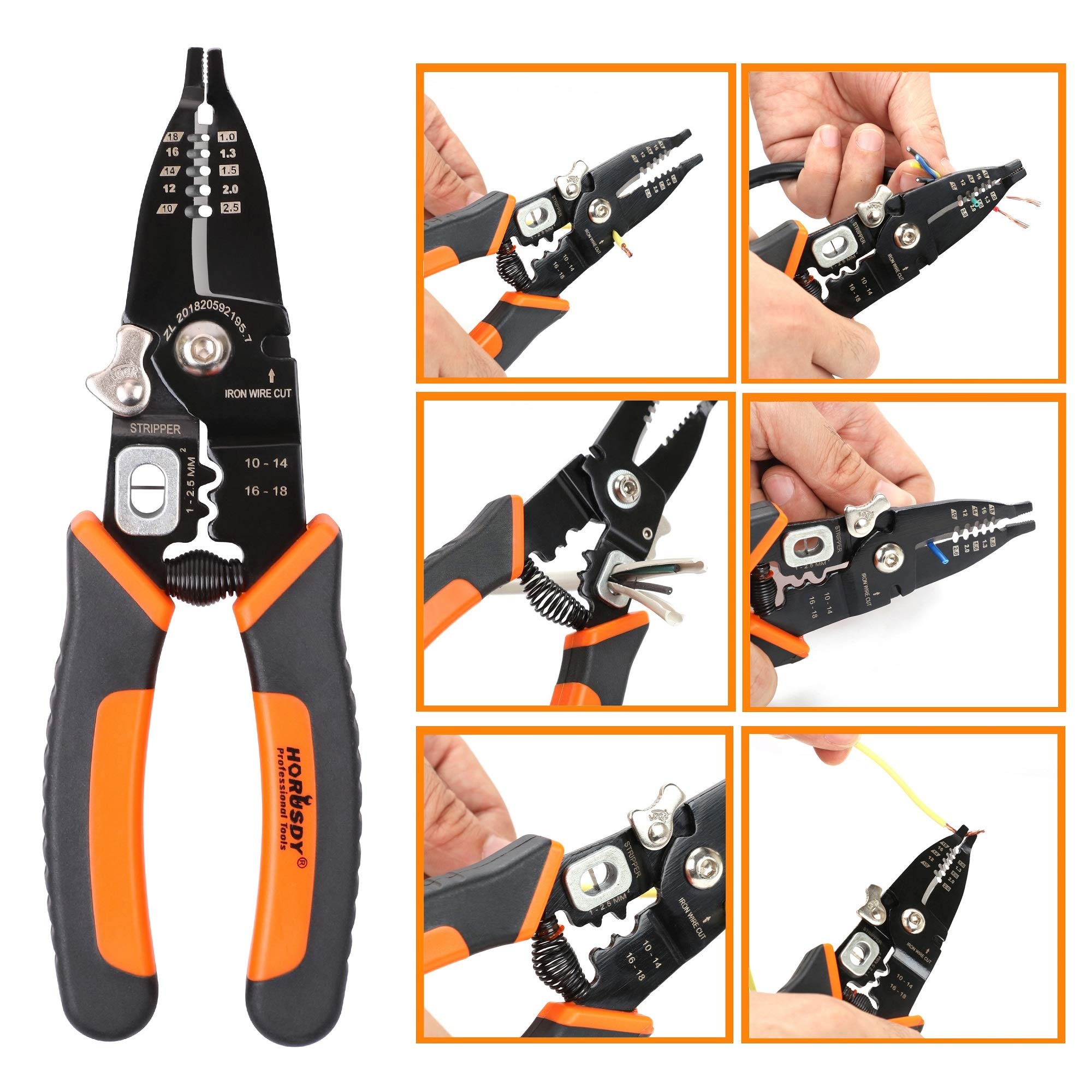 HORUSDY 6-in-1 Wire Stripper Tool | 8-Inch Wire Stripper for Wire | Stripping | Crimping | Cutting | Iron Wire Cutting | Double Strand Wire Cutting