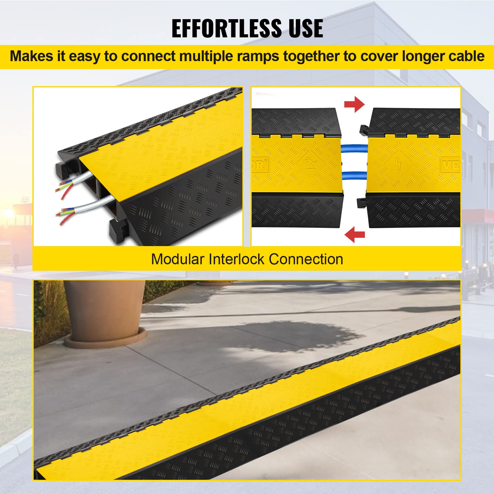 Happybuy Large 2-Channel Cable Protectors Rubber Cable Ramps 22000lbs per Axle Capacity Protective Cable Wire Cord Ramp Driveway Rubber Traffic Speed Bumps Cable Protector