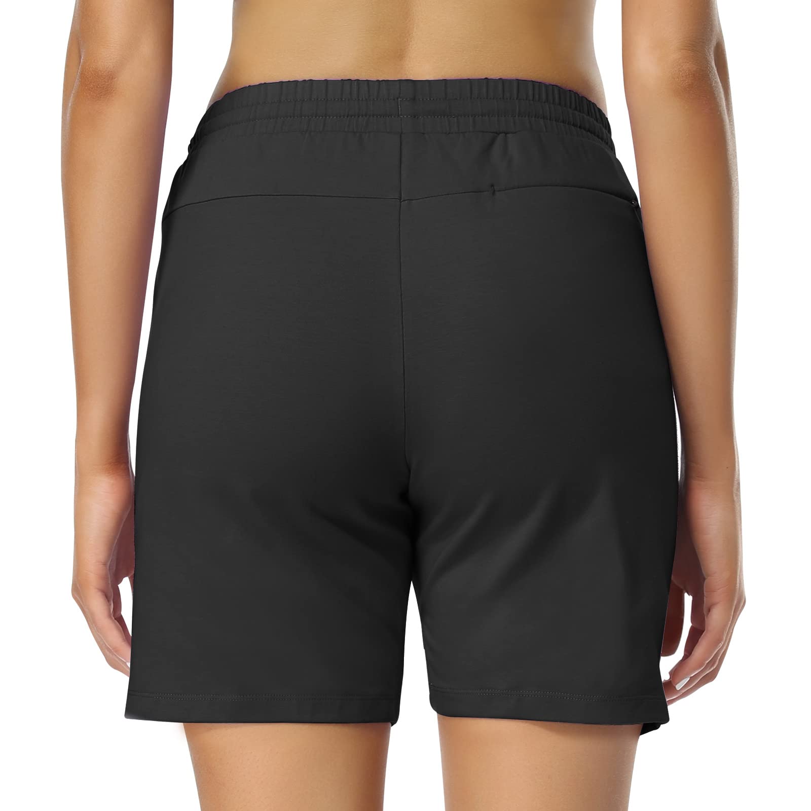 HISKYWIN 5"/ 7" Inseam Length Women's Active Lounge Bermuda Shorts Yoga Jogger Shorts Zip Pockets F18016-Black-L