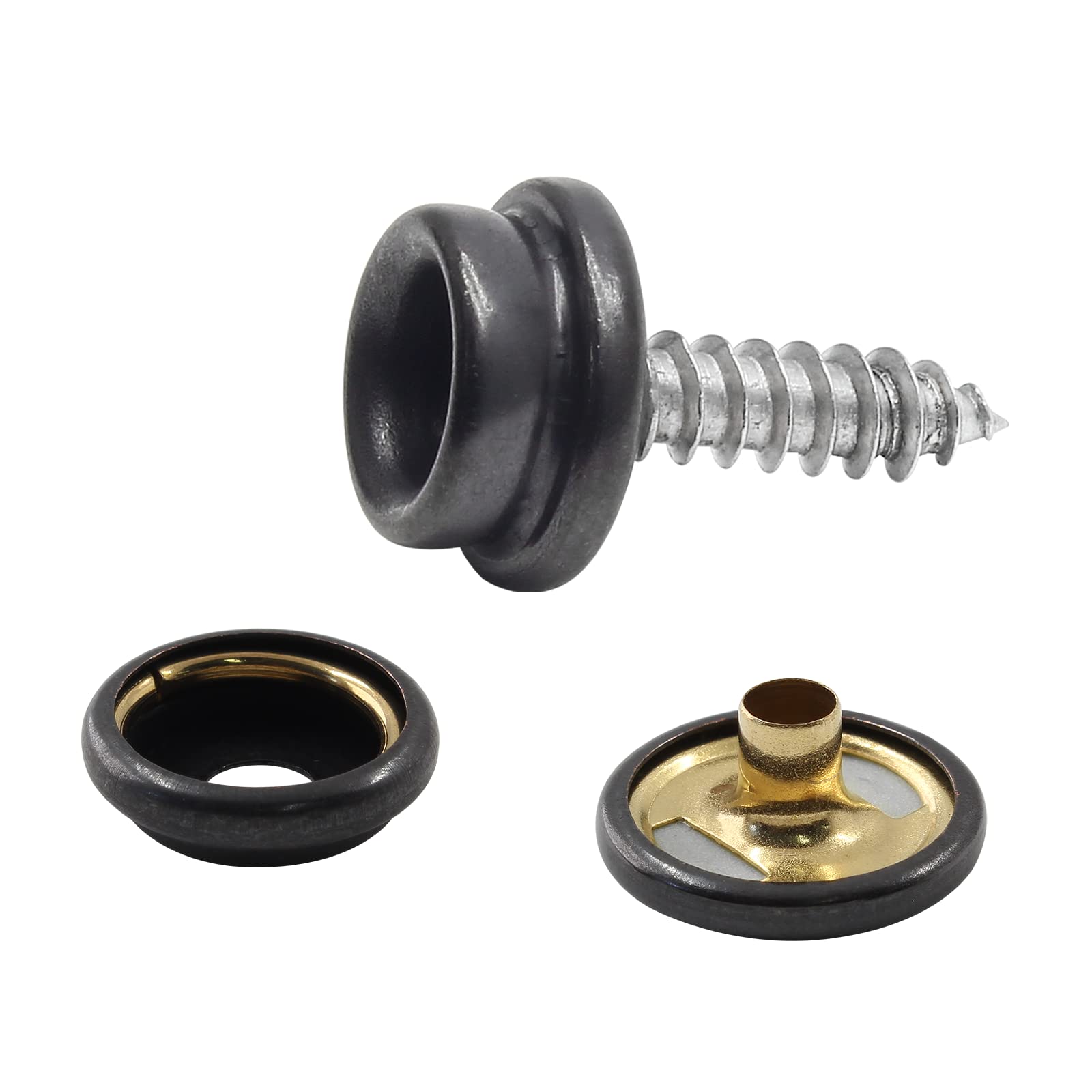 Moicstiy 90Pcs 5/8 Inch Stainless Steel Screws Snaps, Canvas Fastener Screw Snaps Kit 3/8 Inch Socket Marine Grade Boat Canvas Snaps for DIY Cover Furniture (30 Set, Black)