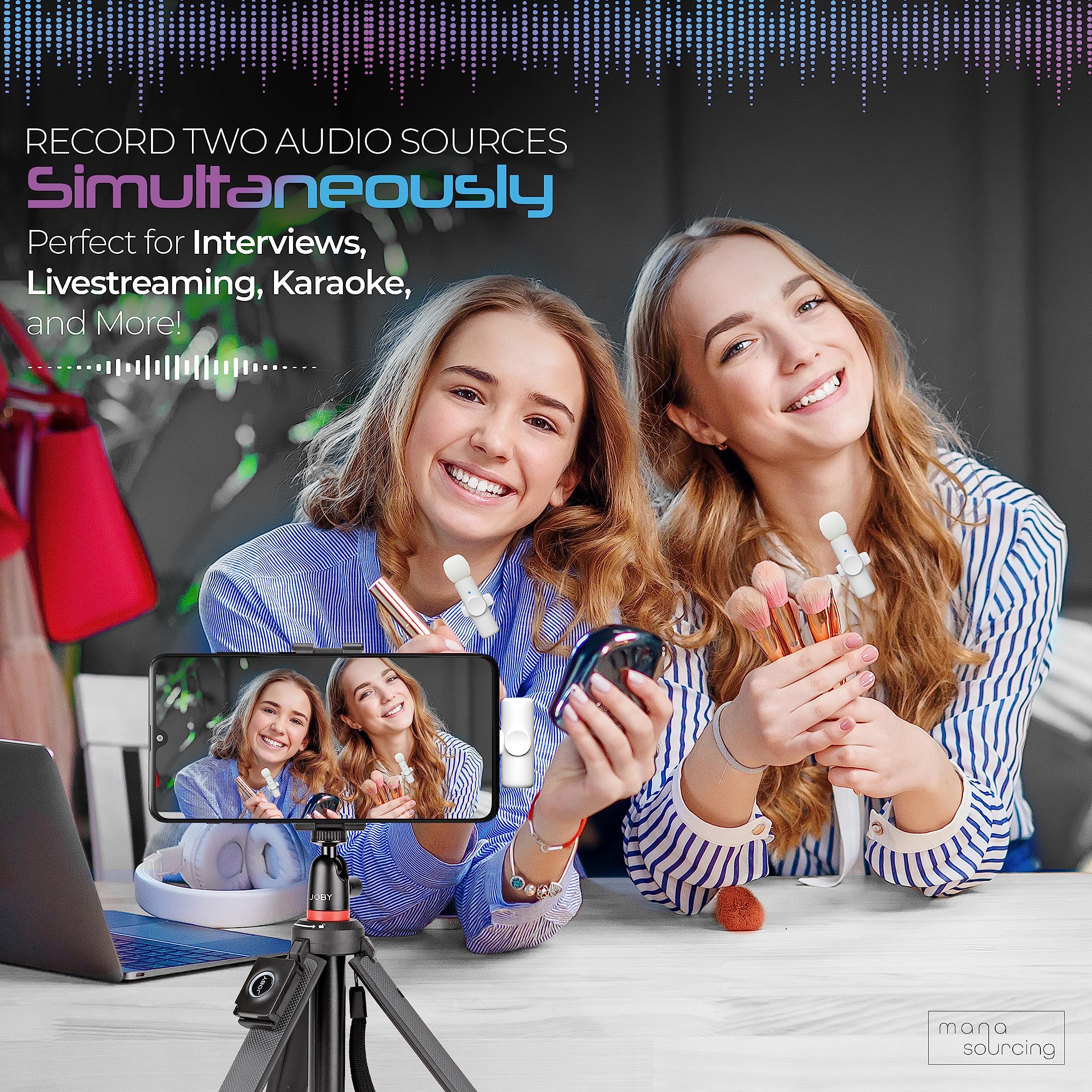 MANA Wireless Lavalier Microphone with Active Noise Reduction, Wireless Microphone for USB-C, Lapel Clip On Wireless Mic for Content Creator, Wireless Mini Microphone for USB-C Port β White