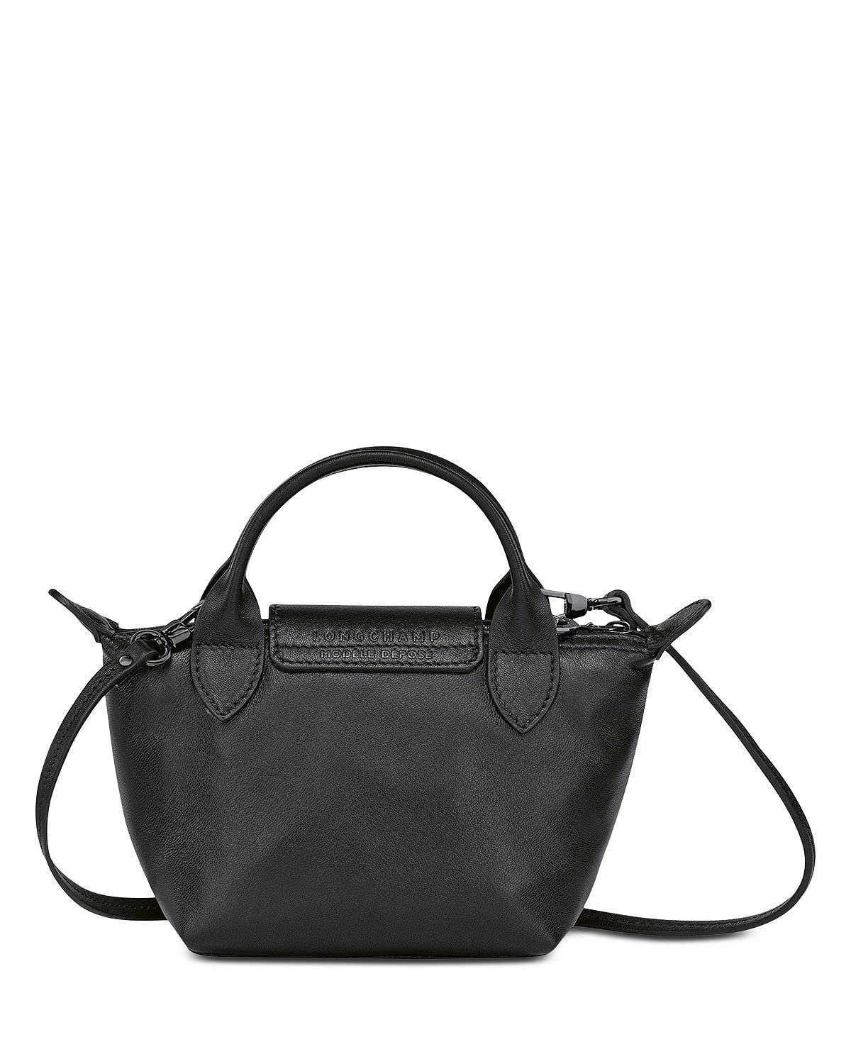 Longchamp Women's Le Pliage Mini Leather Top Handle Crossbody Bag, Black