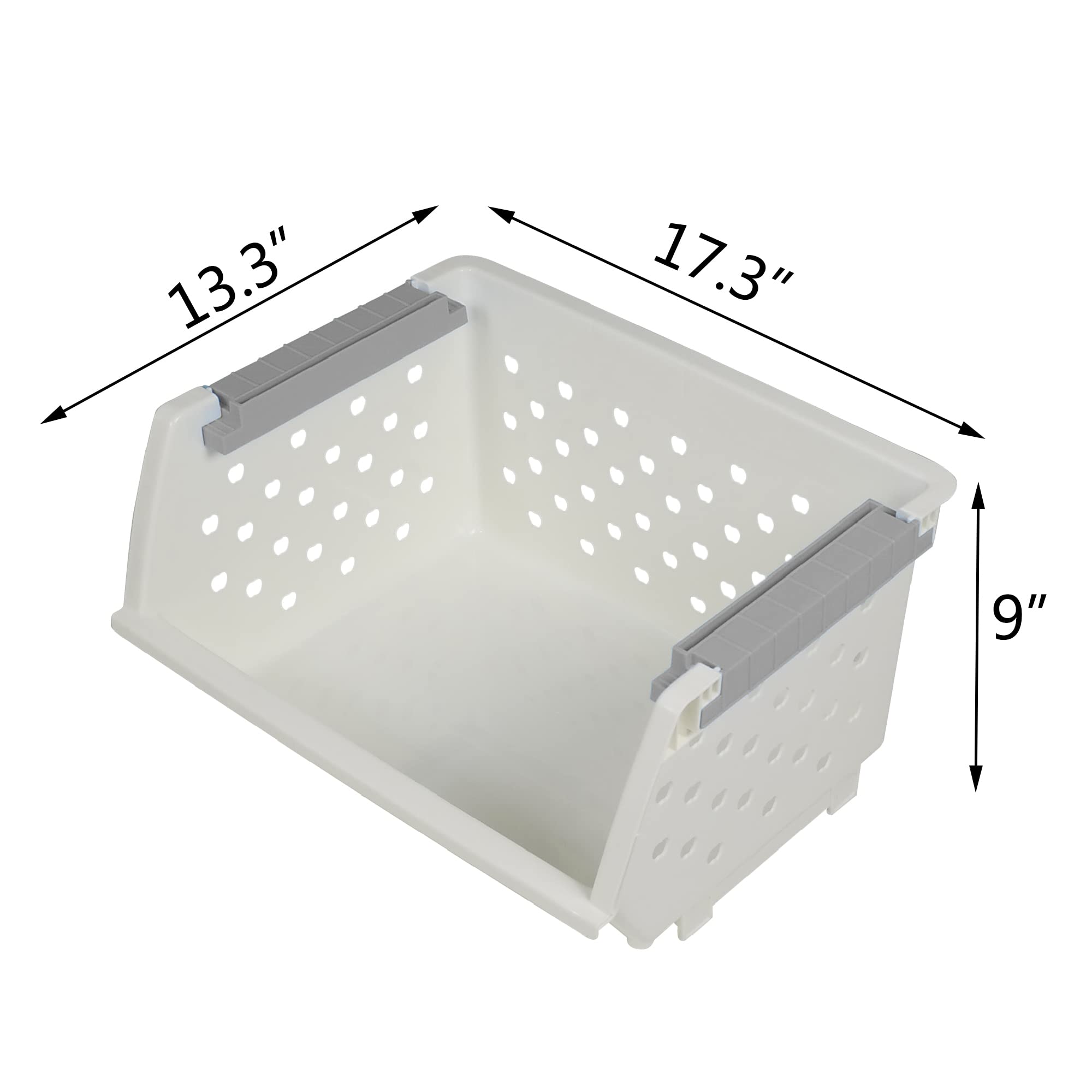 Hommp 3-Pack Plastic Stackable Storage Basket, White Stacking Organizer Basket