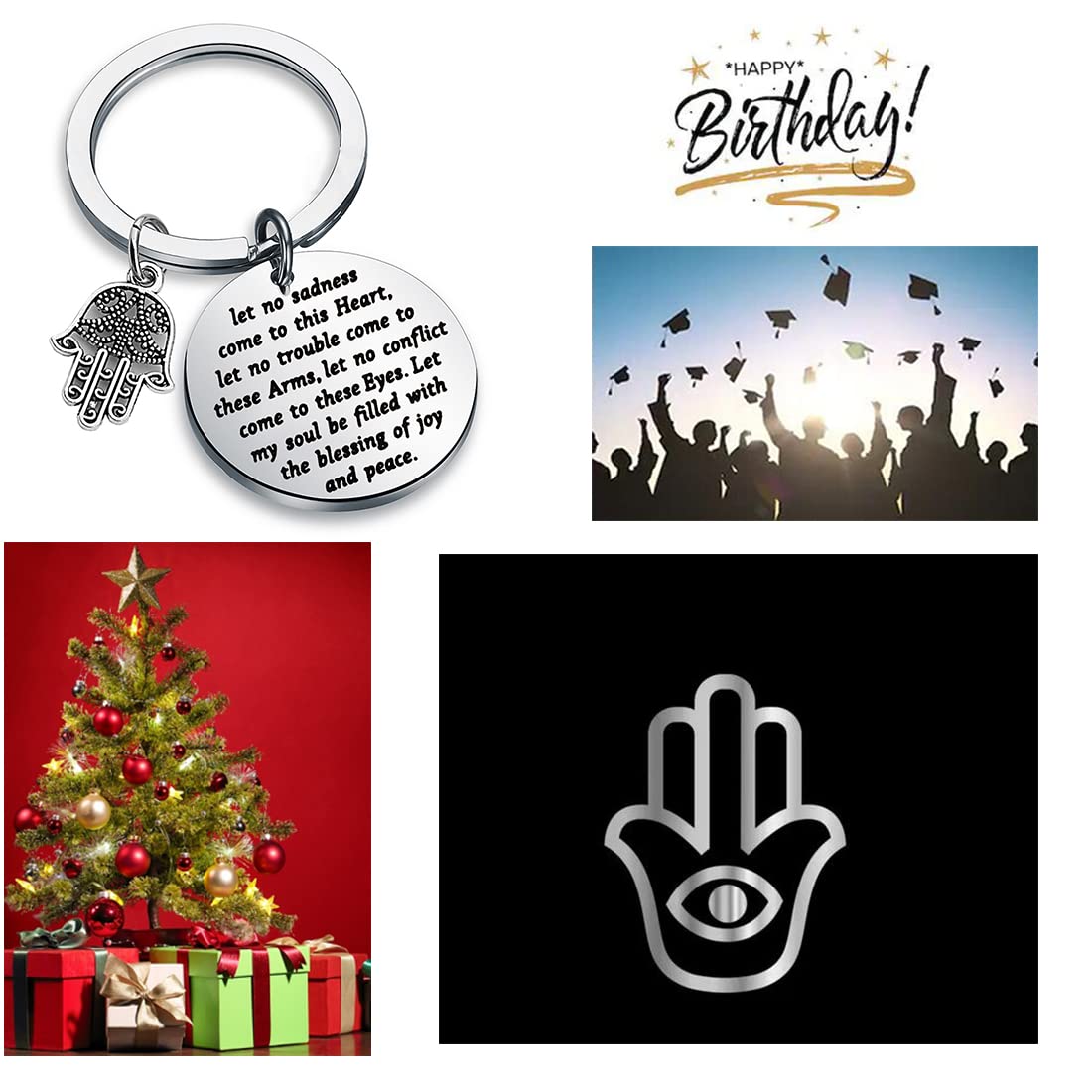 Gzrlyf Hand of Hamsa Keychain Let No Sadness Come to This Heart Hamsa Prayer Gifts (Keychain)