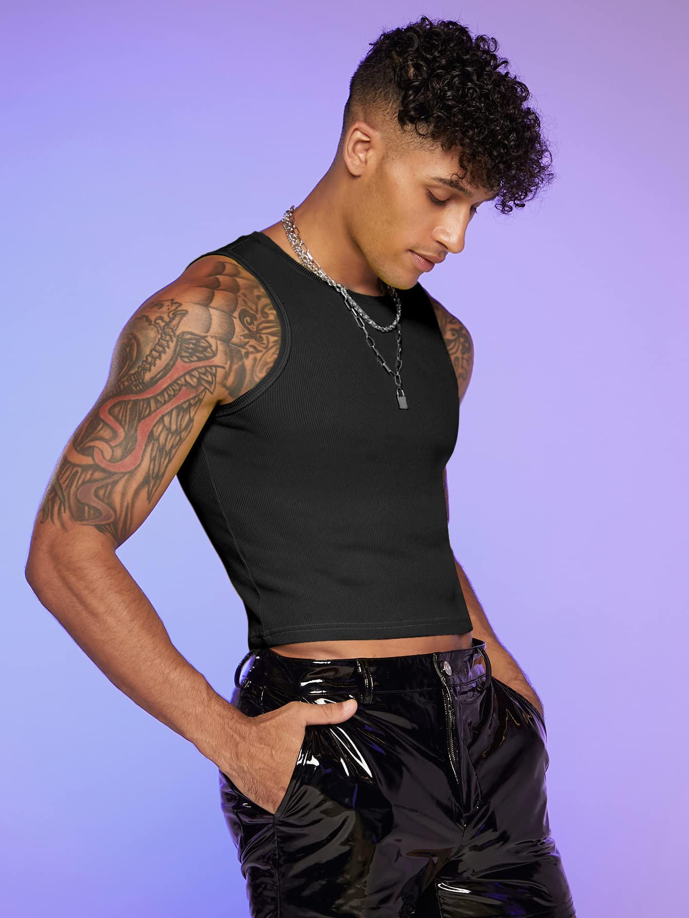 GORGLITTER Men's Fashion Workout Neon Crop Tank Top Slim Fit Hot Shirts White Large