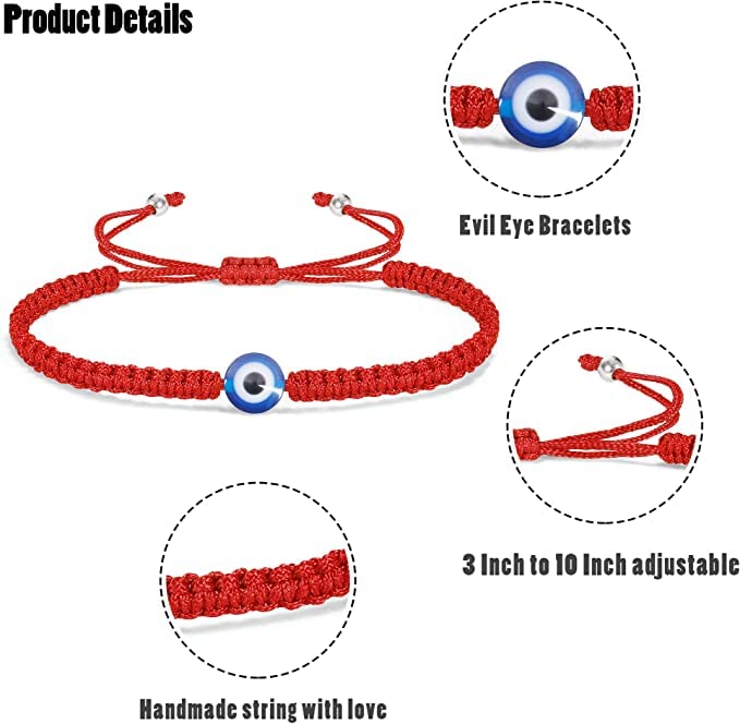 Lameybrt Turkish Evil Eye Bracelet Rainbow Elasticity Bead String Amulet Bracelet For Women Girl Kids (Red Weave Evil)