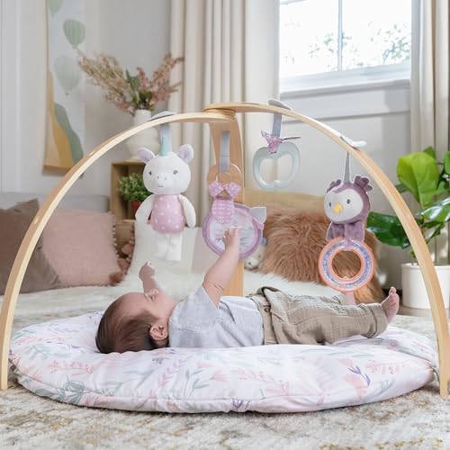 Ingenuity Cozy Spot Reversible Duvet Activity Gym & Play Mat with Wooden-Toy-bar - Calla (Pink), Newborn and up