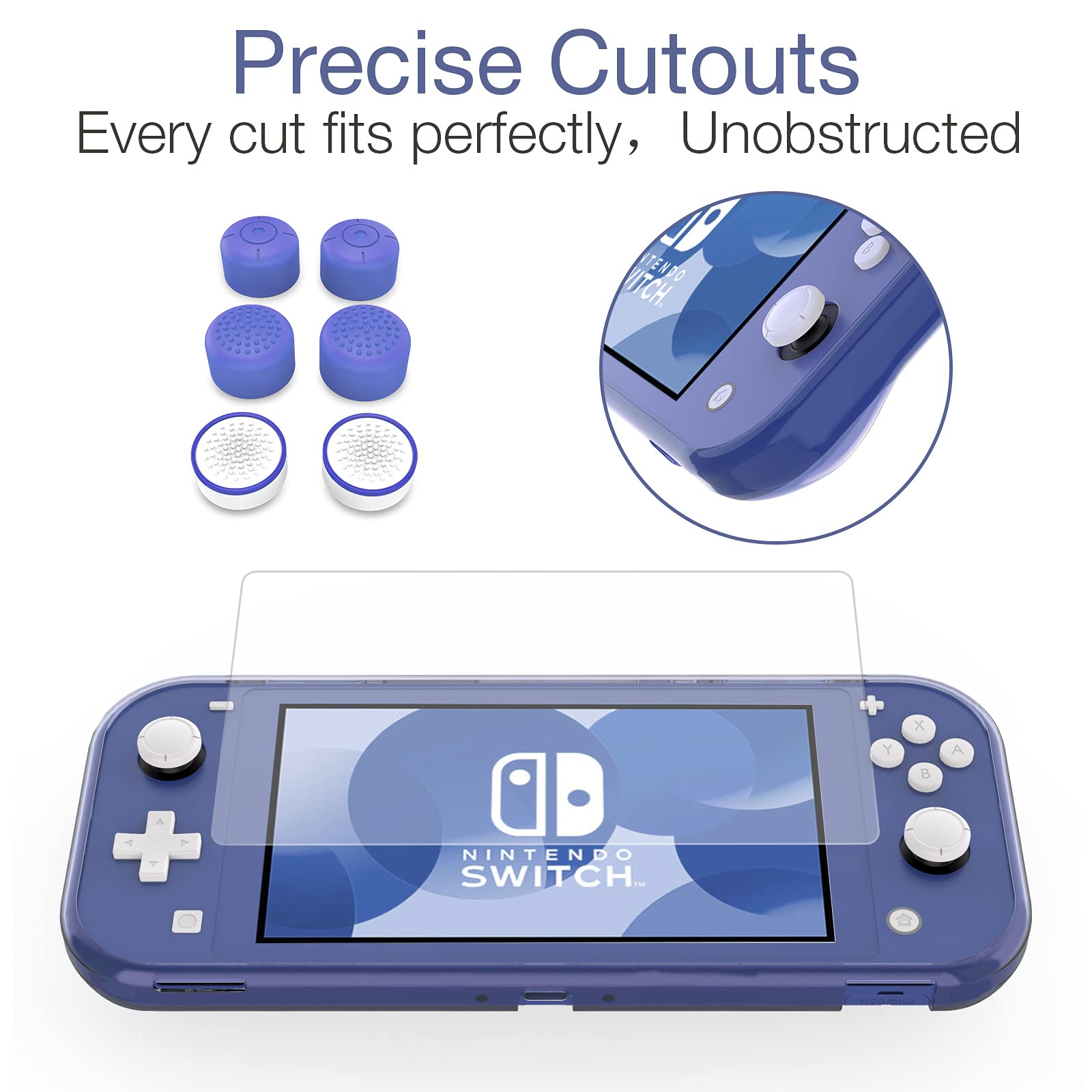 HEYSTOP Compatible with Switch Lite Carrying Case, Switch Lite Case with Soft TPU Protective Case Games Card 6 Thumb Grip Caps for Nintendo Switch Lite Accessories Kit(Blue)