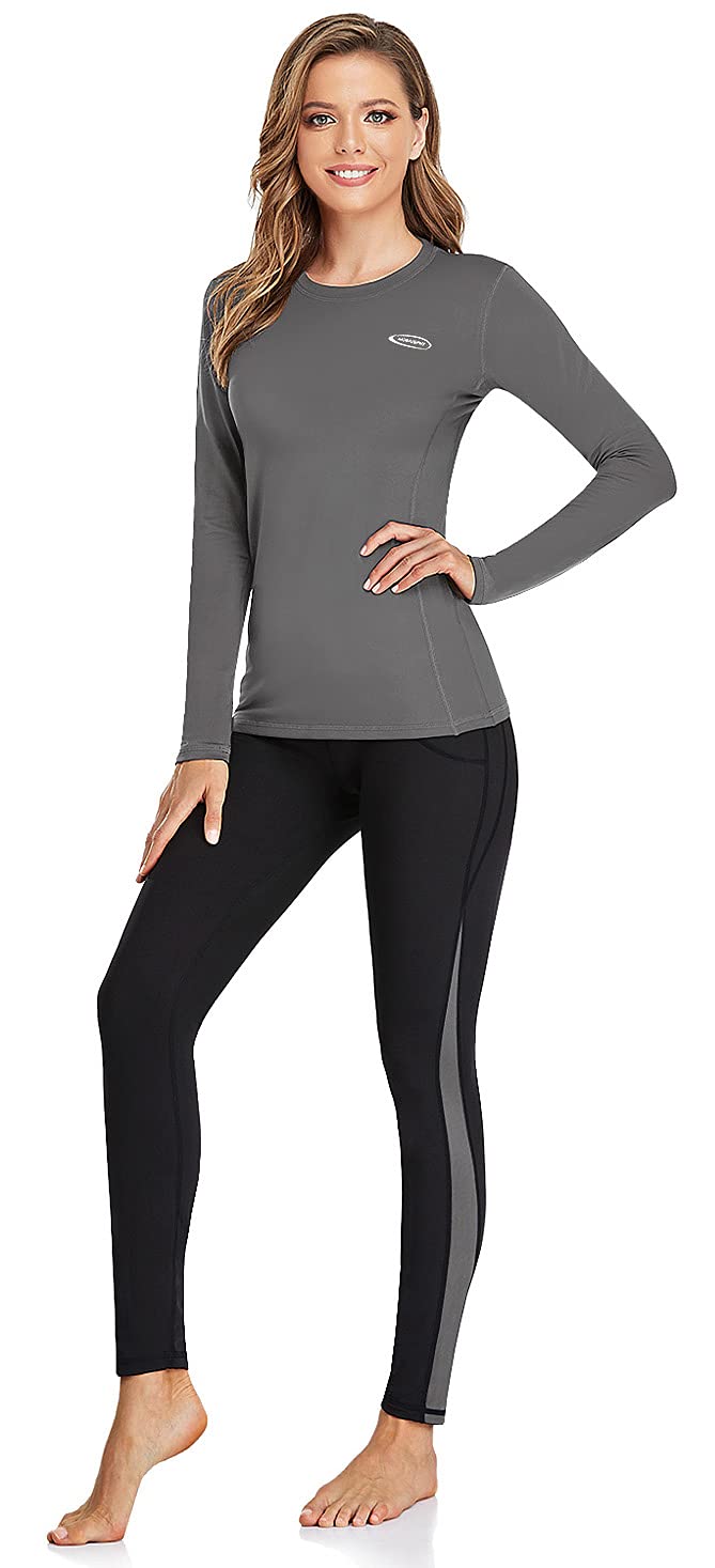 HiZiTi Thermal Underwear for Women Long Johns Set with Fleece Lined Base Layer Suits (Grey, X-Large)