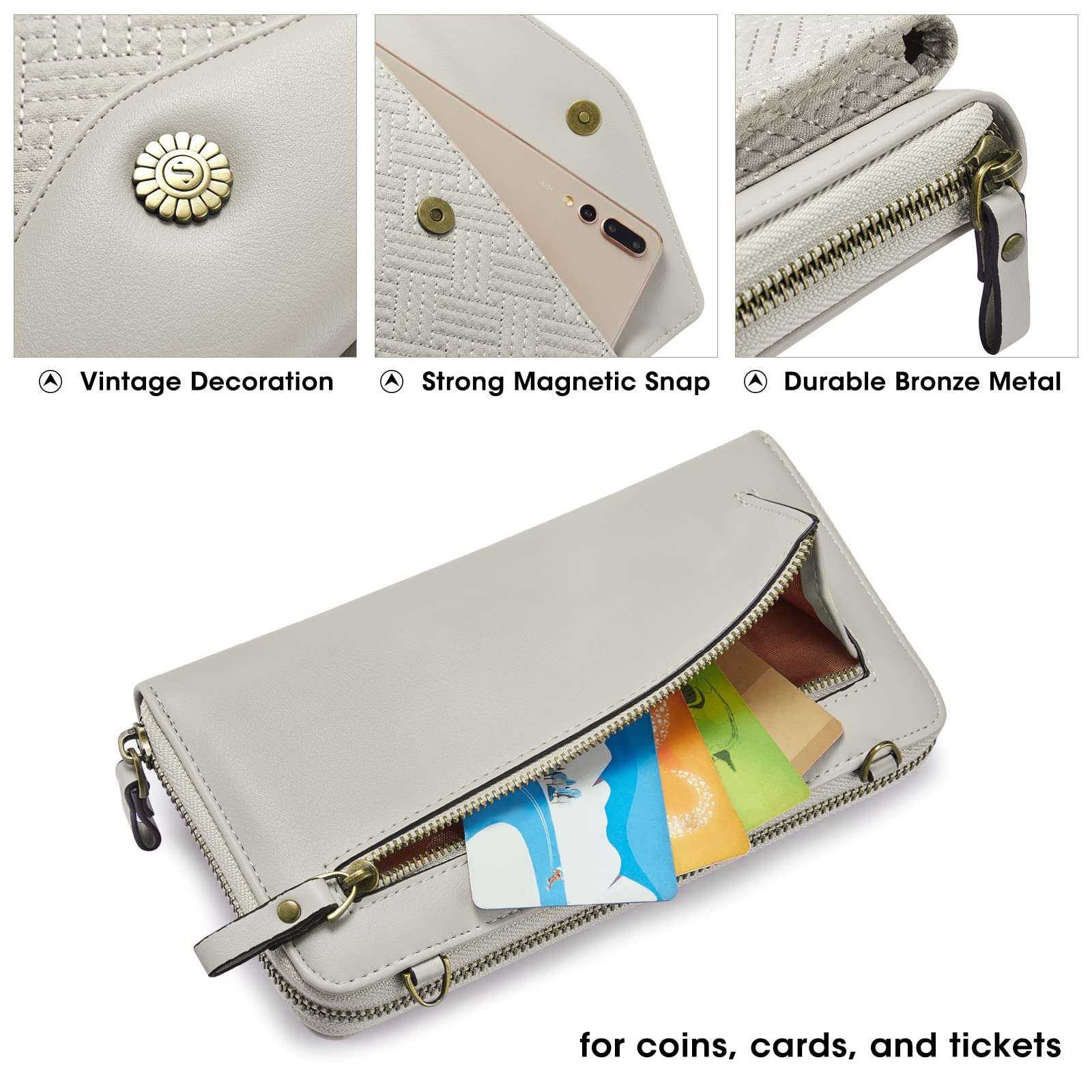 Kattee Wristlet Wallets for Women Crossbody Cell Phone Purse RFID Blocking with Card Holder, Black