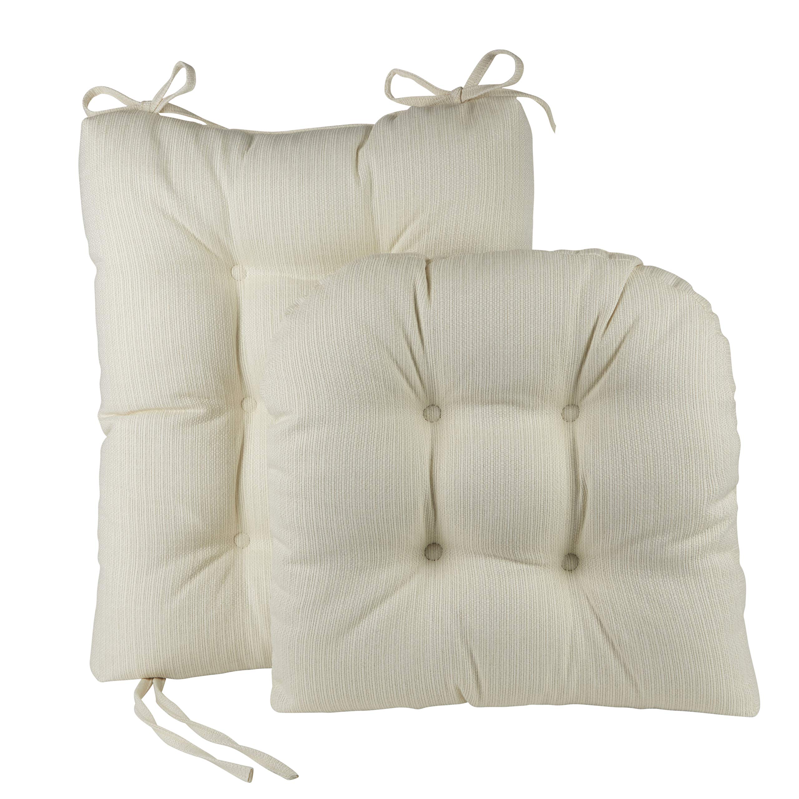 Klear Vu Omega Non-Slip Rocking Chair Cushion Set with Thick Padding and Tufted Design, Includes Seat Pad & Back Pillow with Ties for Living Room Rocker, 17x17 Inches, 2 Piece Set, Ivory