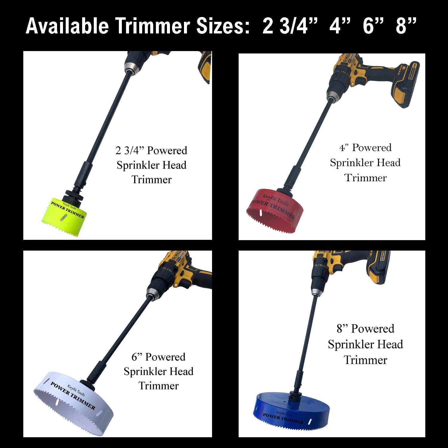 Keyfit Tools Power Sprinkler Head Trimmer 4" Diameter Trim Your Rotors & Spray Heads in Seconds! for Overgrown Sprinklers & Clean Appearance Adjustment Replacement & Raising Cordless Drill Attachment