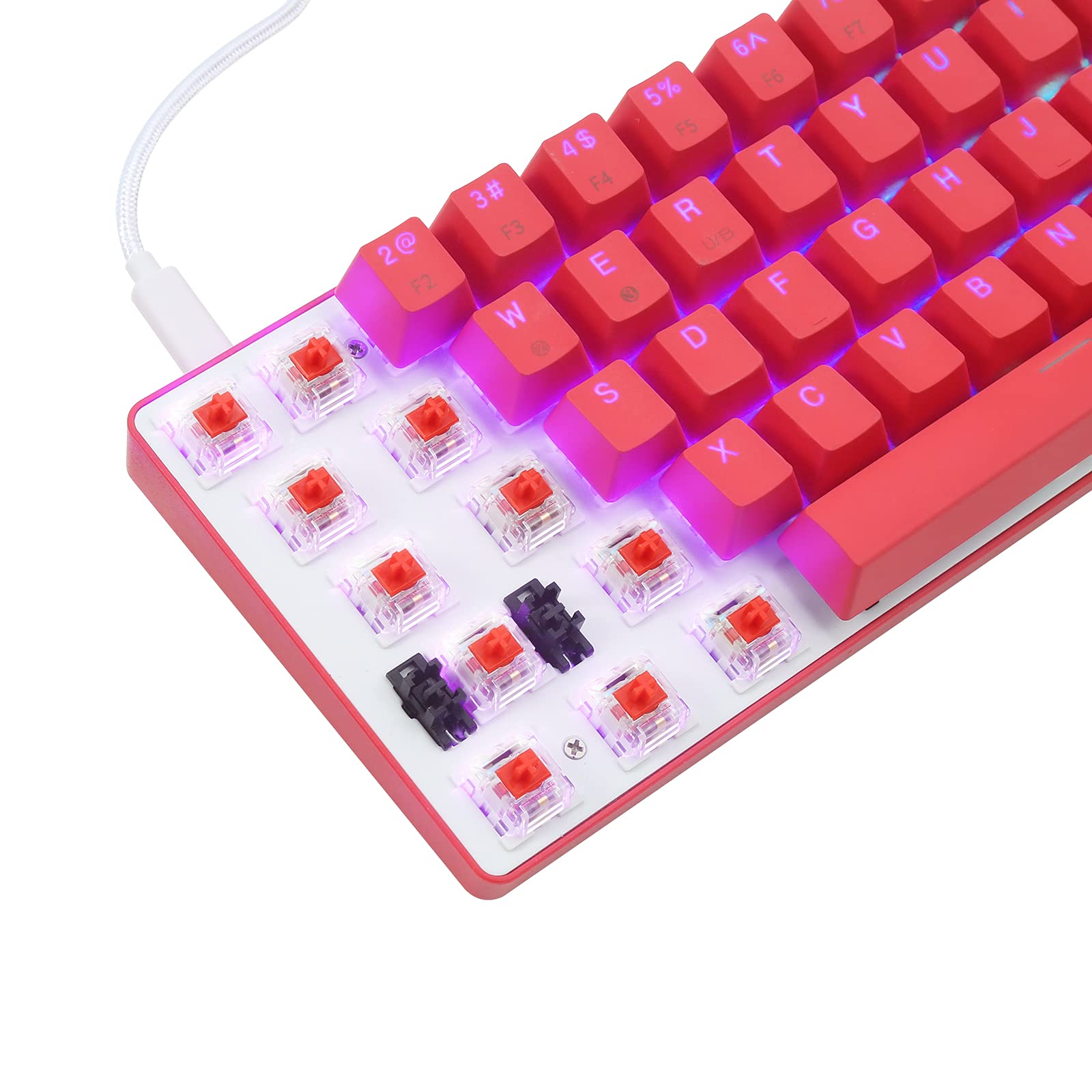 IEMUDJ CQ63 Mechanical Keyboard, Wired Wireless Gaming Keyboard, Outem Red Switch, RGB Backlit, Bluetooth 5.0, Compact 63 Keys, for desktop, laptop, Mac, Tablet, Gaming and Office